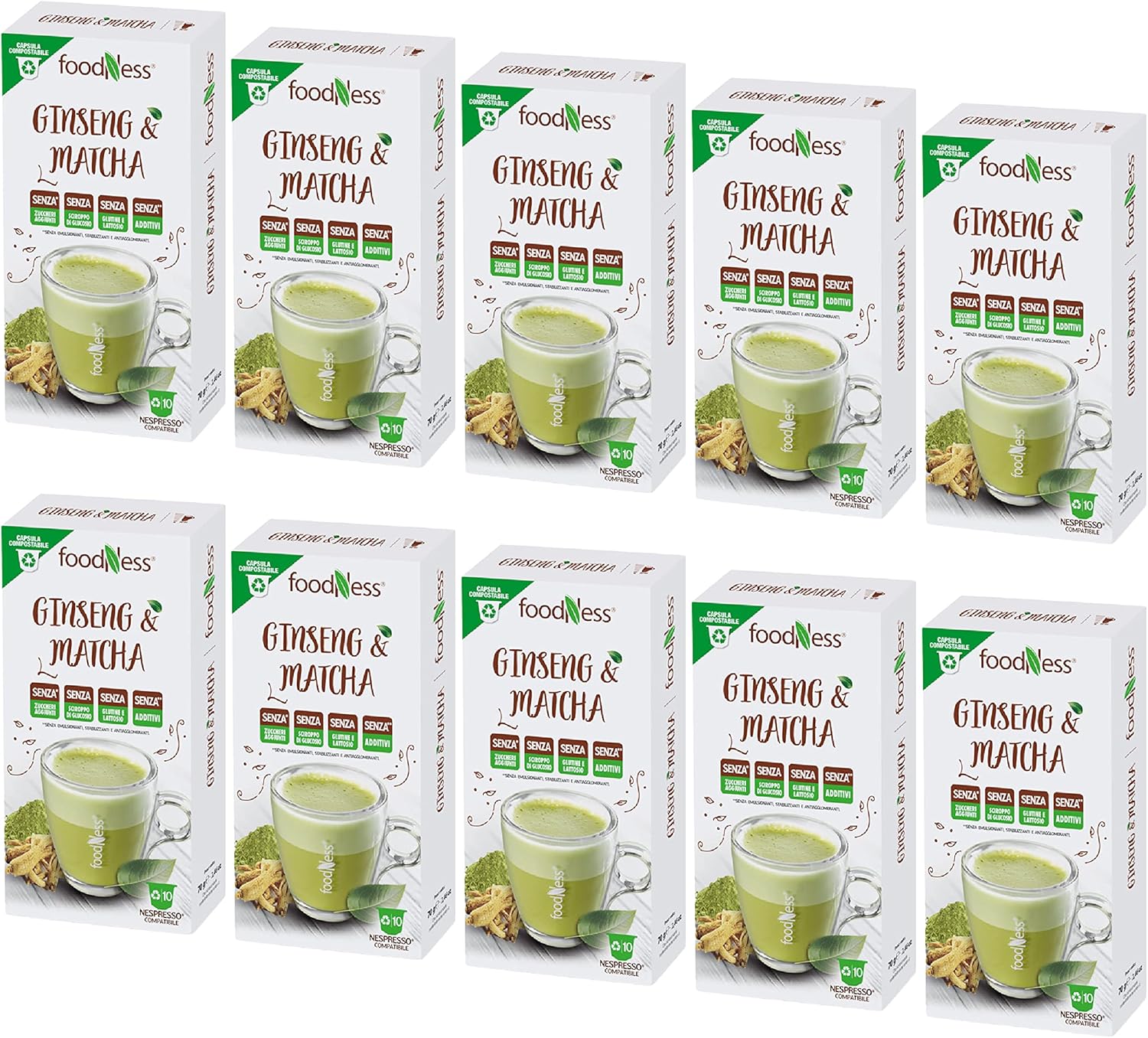 foodNess - 10 Box da 10 Capsule di Ginseng & Matcha, Capsule ...