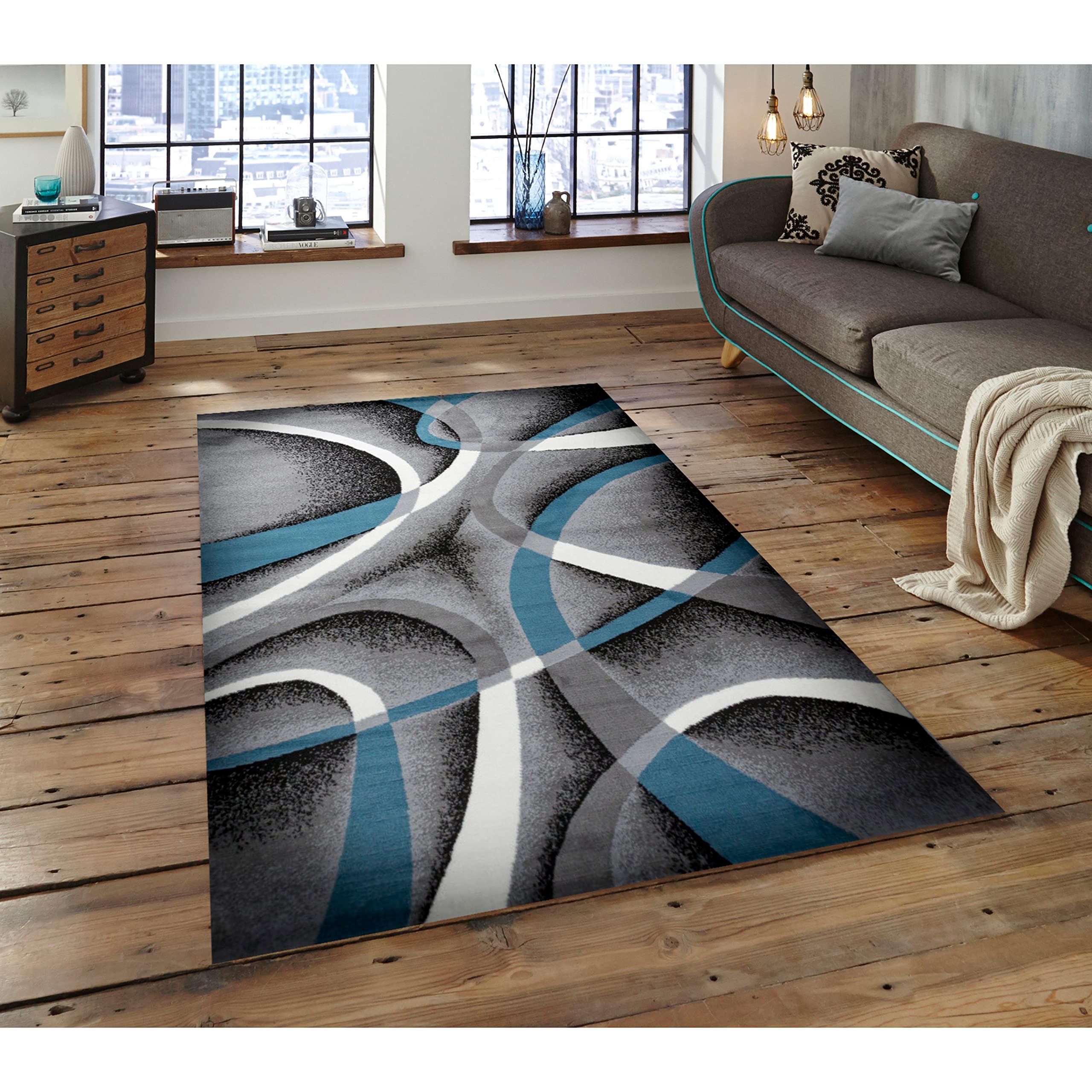 Katelynn Gray/Blue/White Area Rug