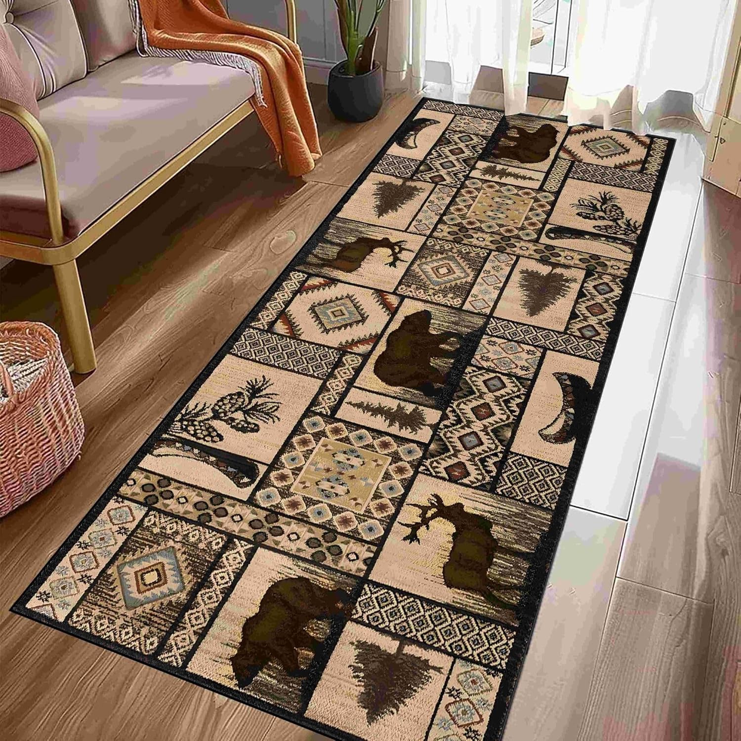 Amazon.com: LHTSJW Rustic Cabin Wildlife Long Runner Rug Buffalo Plaid ...