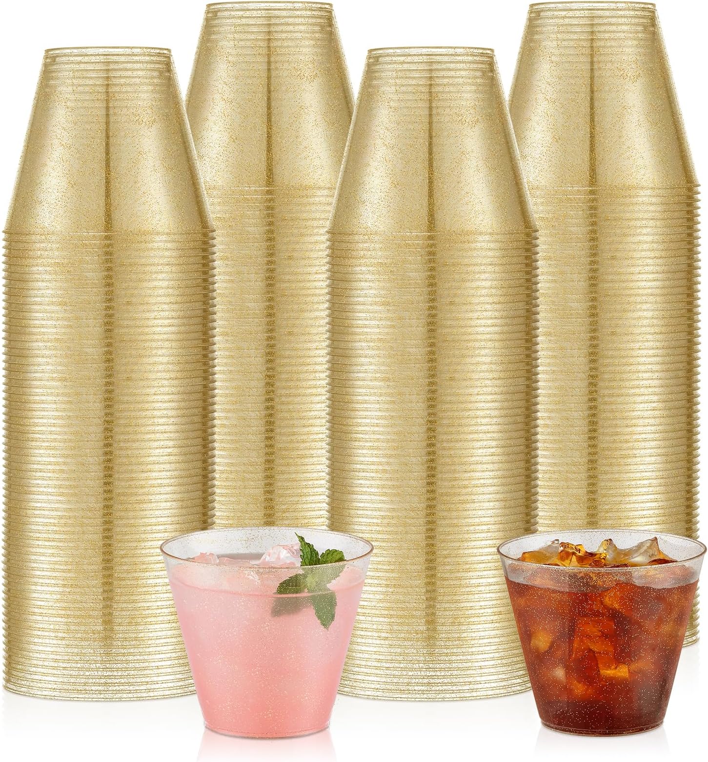 Amazon.com: AOZITA 100 Pack - 9 oz Gold Glitter Plastic Cups ...