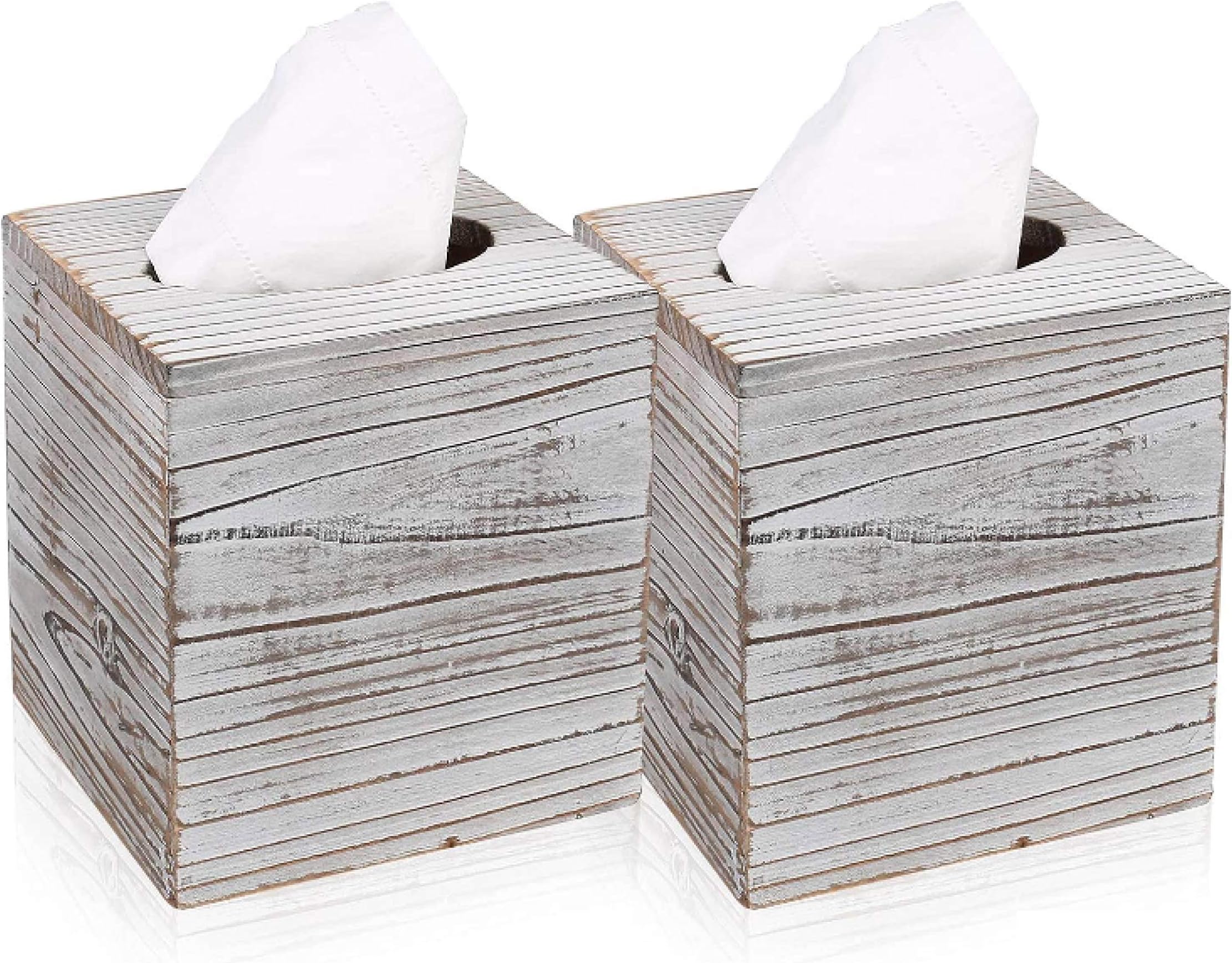 Amazon.com: Distressed Farmhouse Square Solid Wood Tissue Box Cover ...