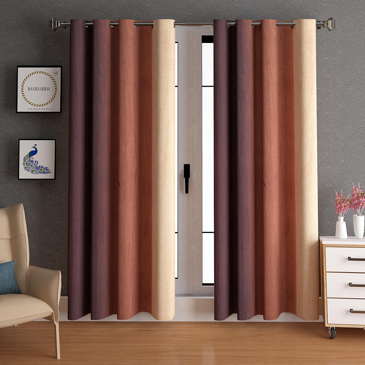 Buy MANMNABHAV Polyester Solid Beautiful Triple Tone Curtains (7 feet ...