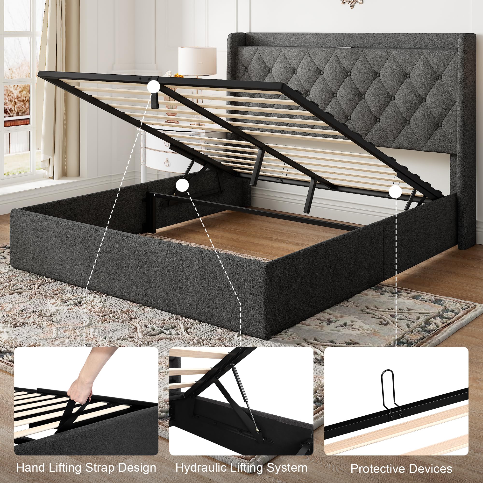 Snapklik Feonase Queen Size Lift Up Storage Bed Frame