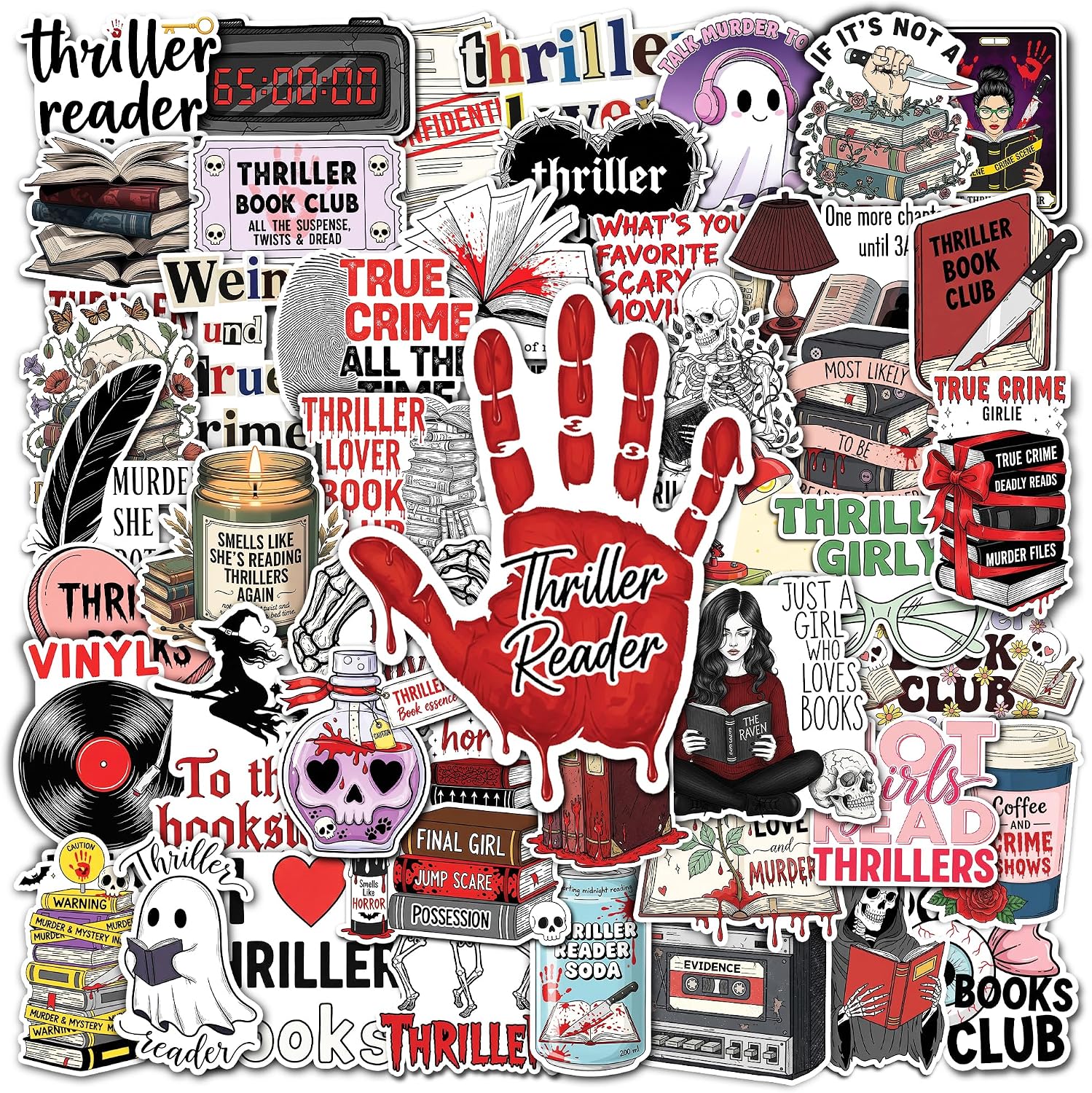 Amazon.com: HIZILY 50 Pcs Thriller Book Stickers Spooky Bookish Vinyl ...