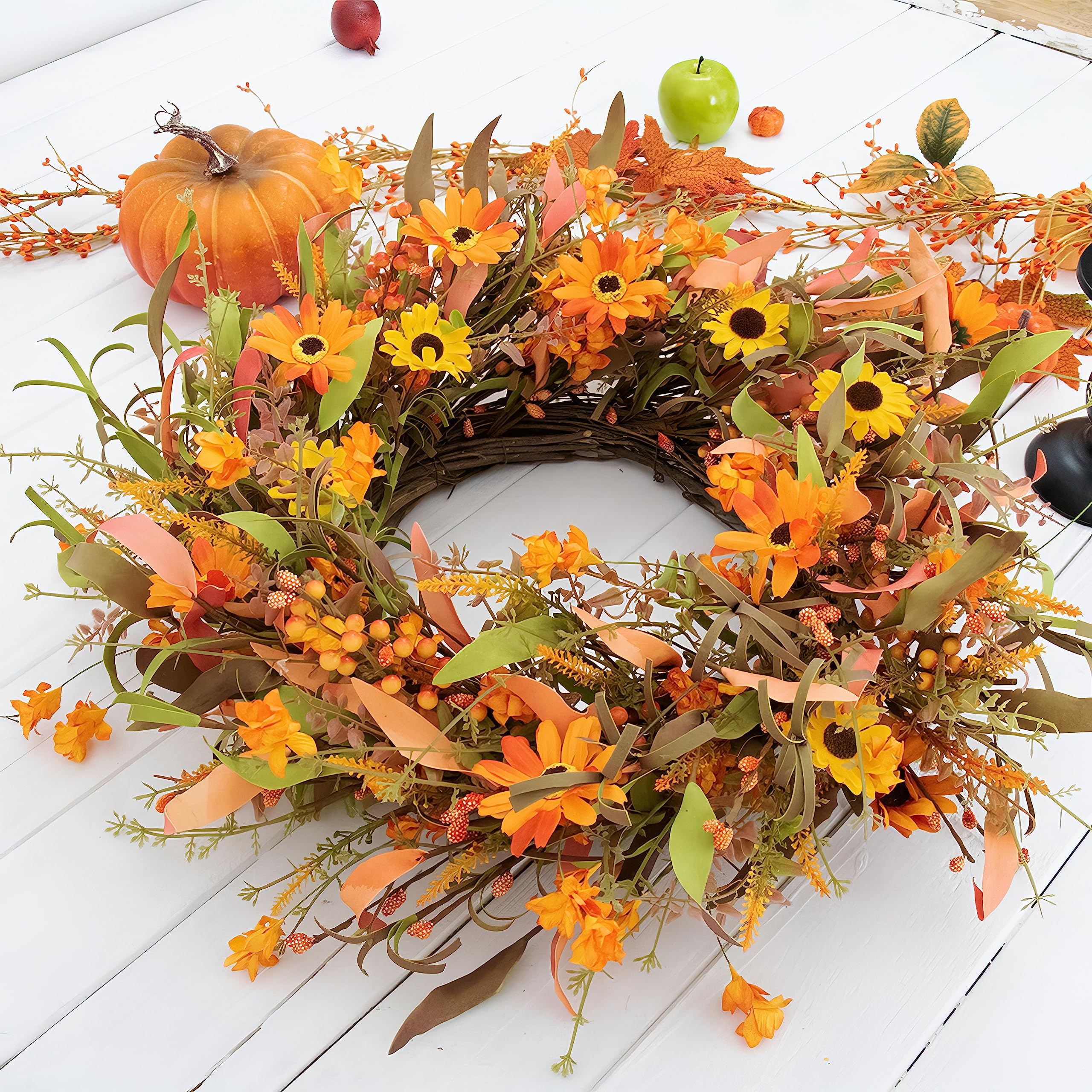 VioletEverGarden Fall Wreath, 22inch Autumn Wreath with Eucalyptus ...