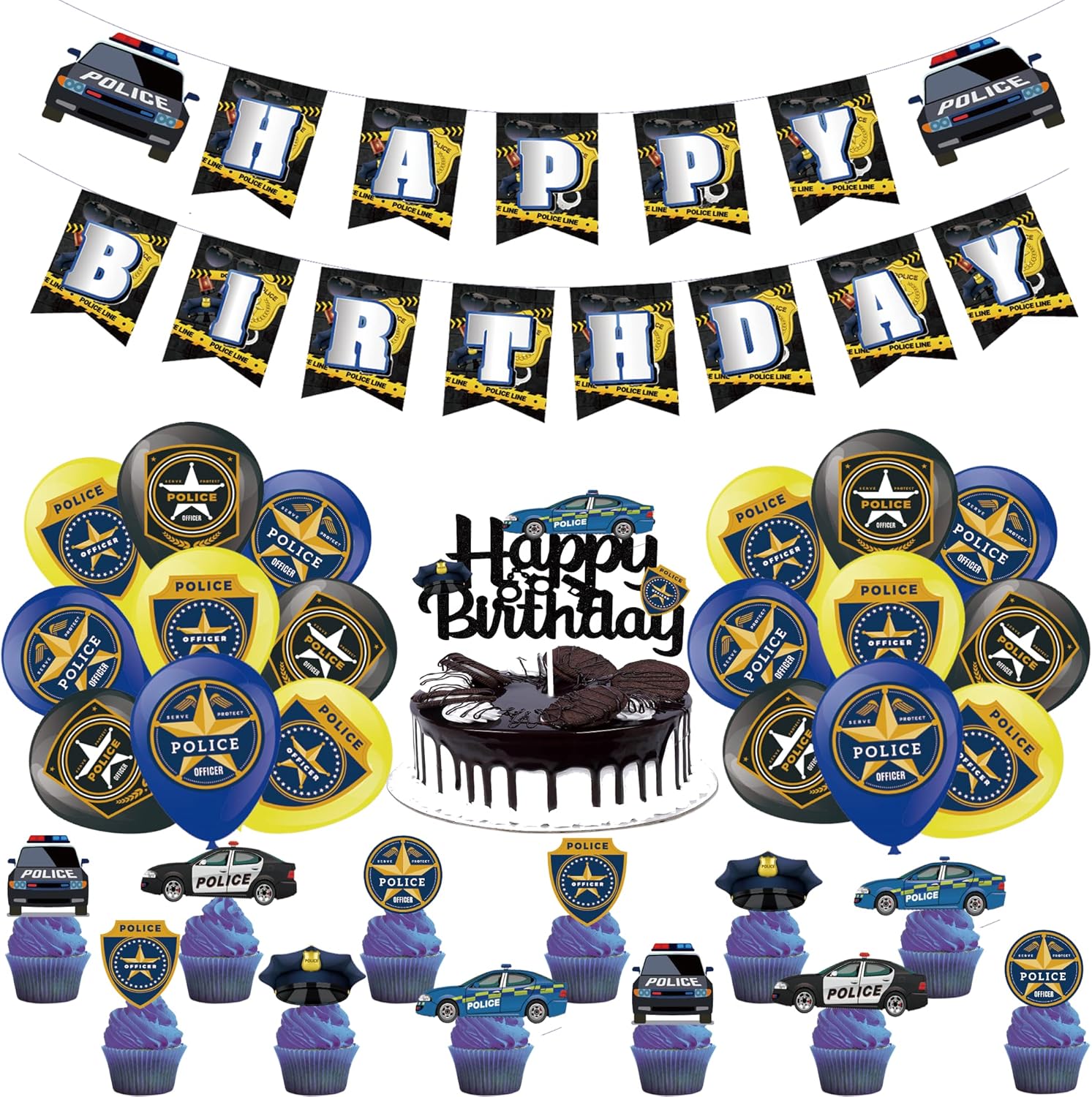 Amazon.com: Police Birthday Party Decoration Set Police Theme Party ...