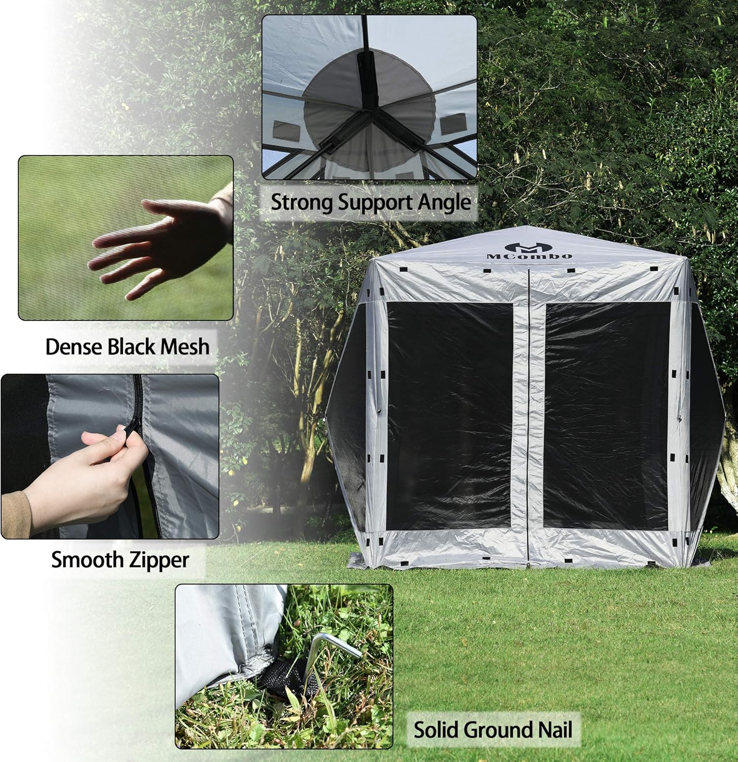 Buy MCombo Gazebo Tent 60 Seconds Pop-Up Portable 4-Sided Hub Durable ...