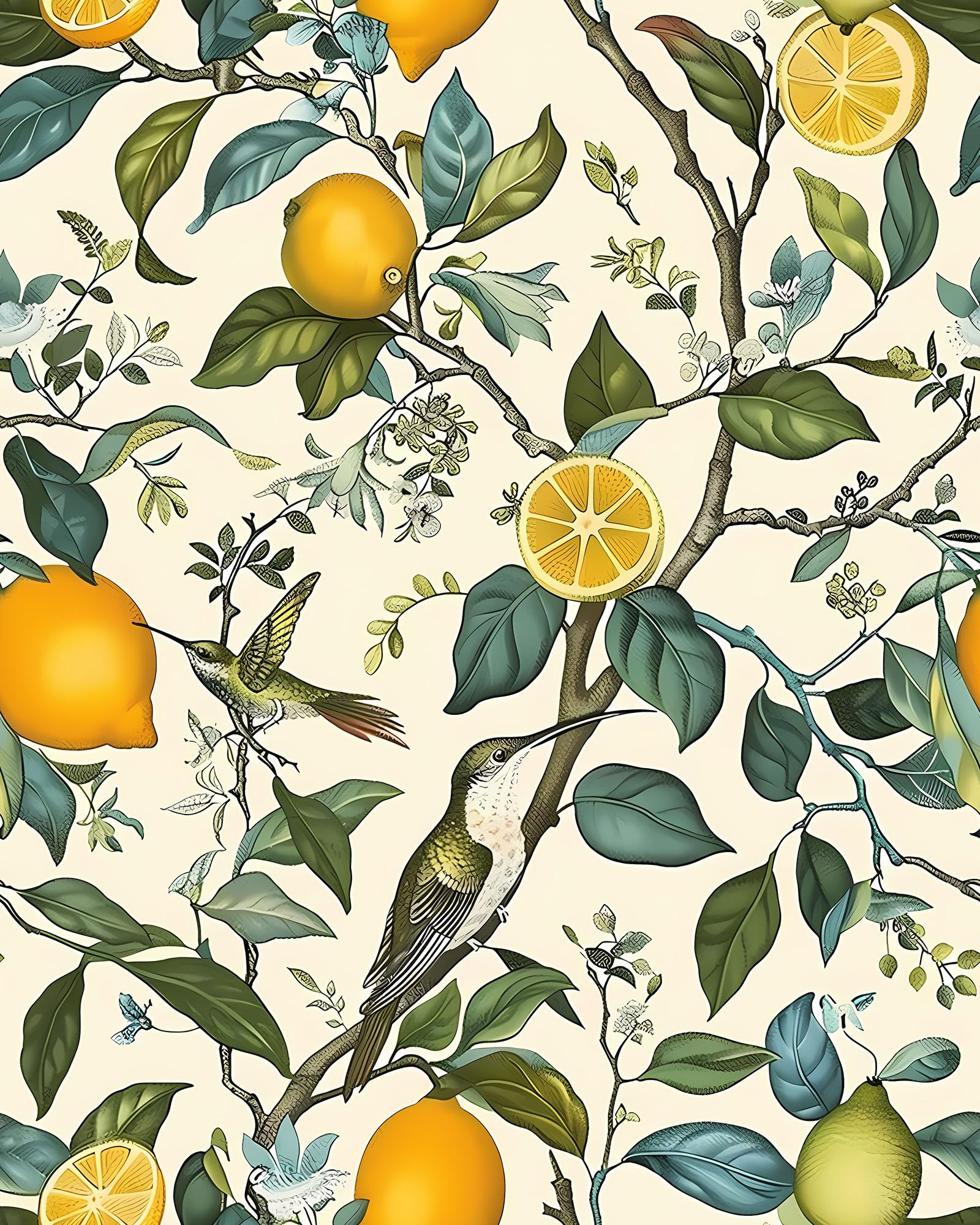 PODUFF Vintage Lemon Wallpaper Peel and Stick, Botanical and ...