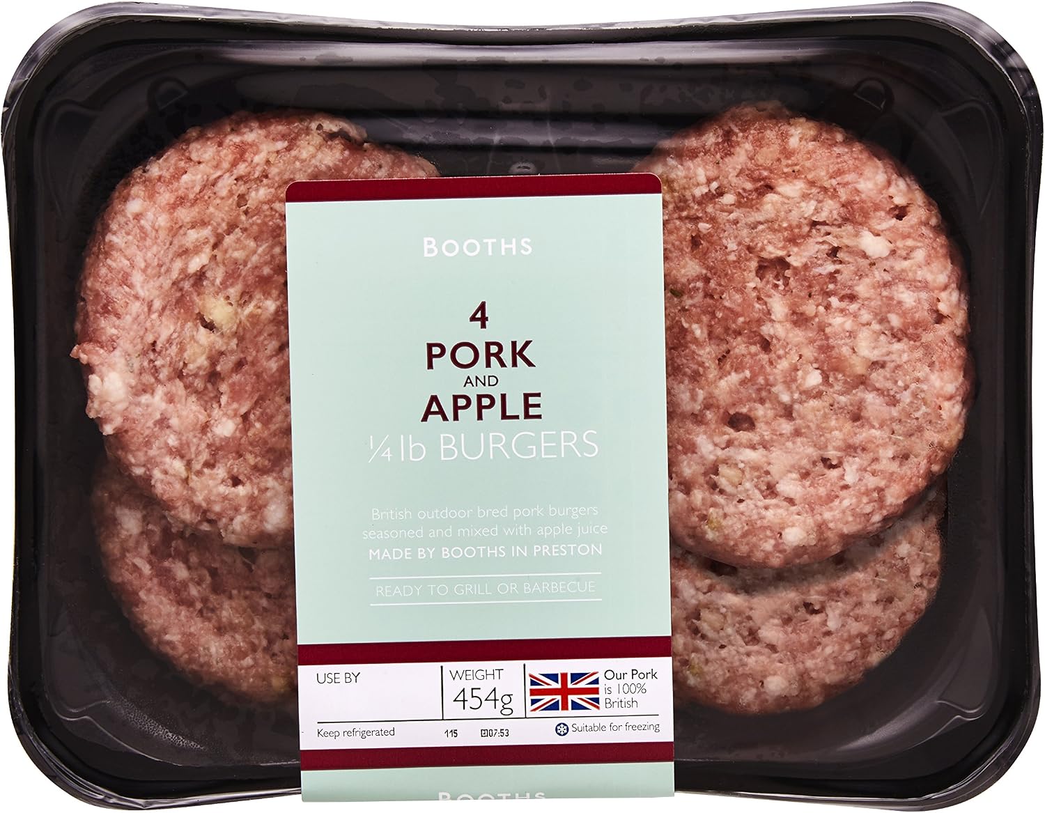 Booths Pork & Apple 1/4 lb Burgers, 4 Pack : Amazon.co.uk: Grocery