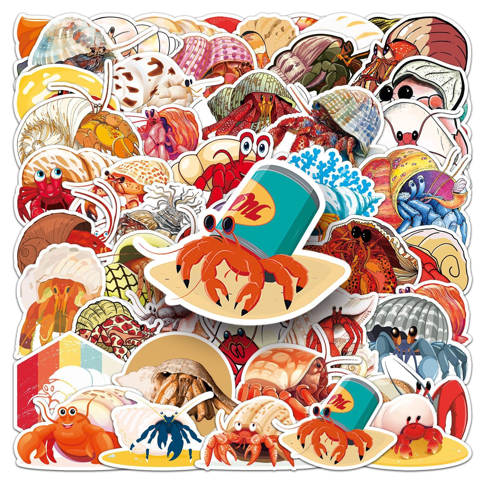 Amazon.com: Hermit Crab Stickers 50 Pcs Vinyl Cute Ocean Animal Sticker ...