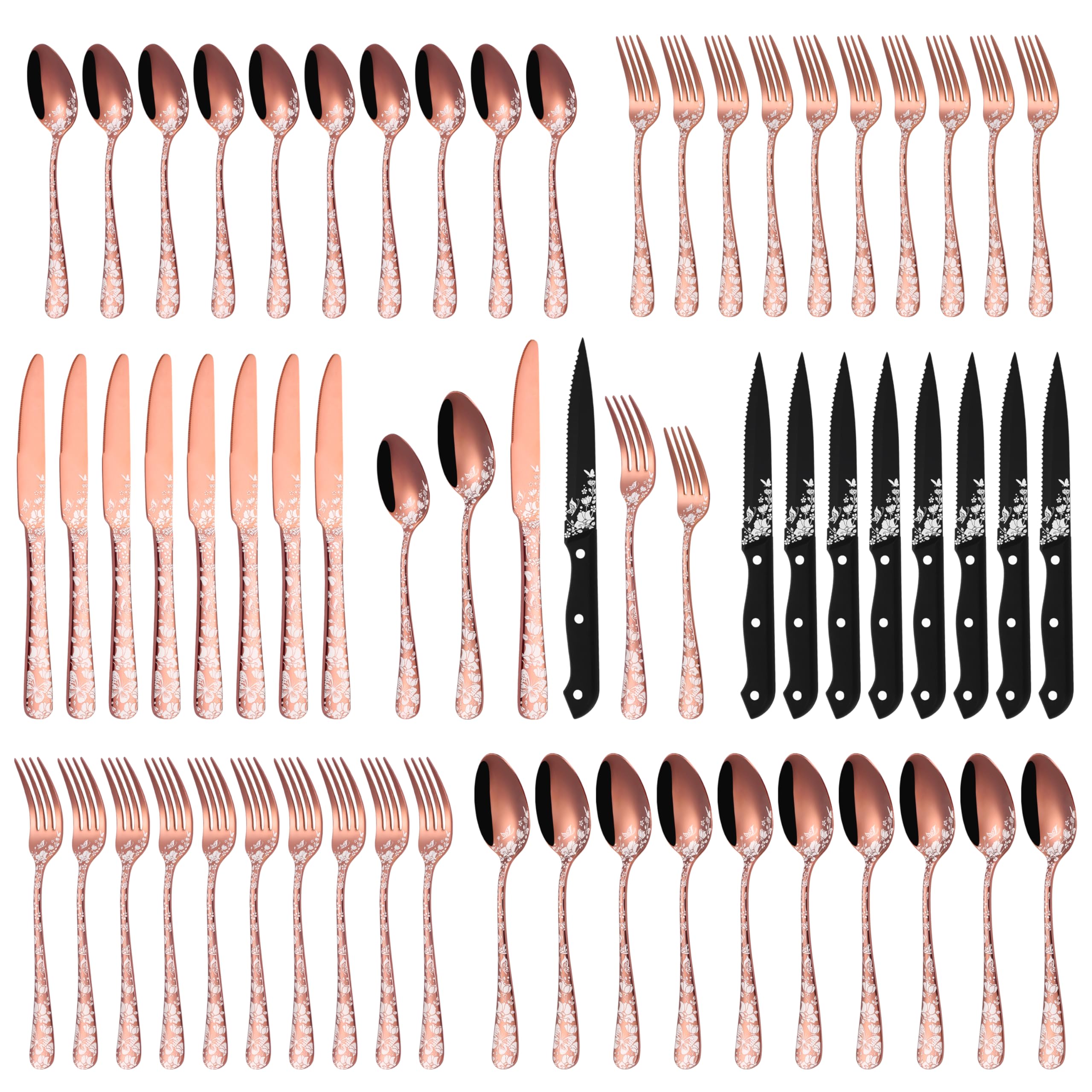 Amazon.com: Stapava 48-Piece Rose Gold Silverware Set with Steak Knives ...