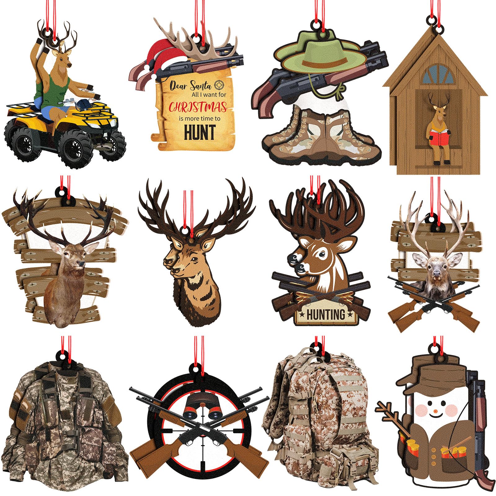 Amazon.com: Barydat 24 Pcs Christmas Deer Tree Ornaments Wooden Hunting ...