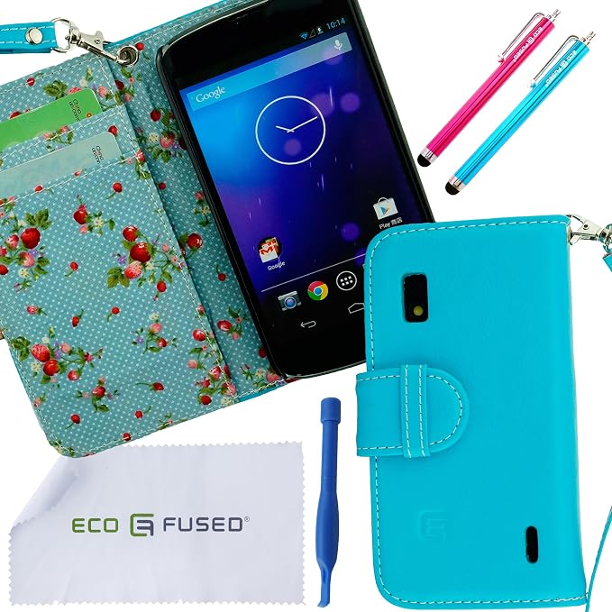 Amazon.com: ECO-FUSED Genuine Blue REAL leather Wallet Case for LG ...