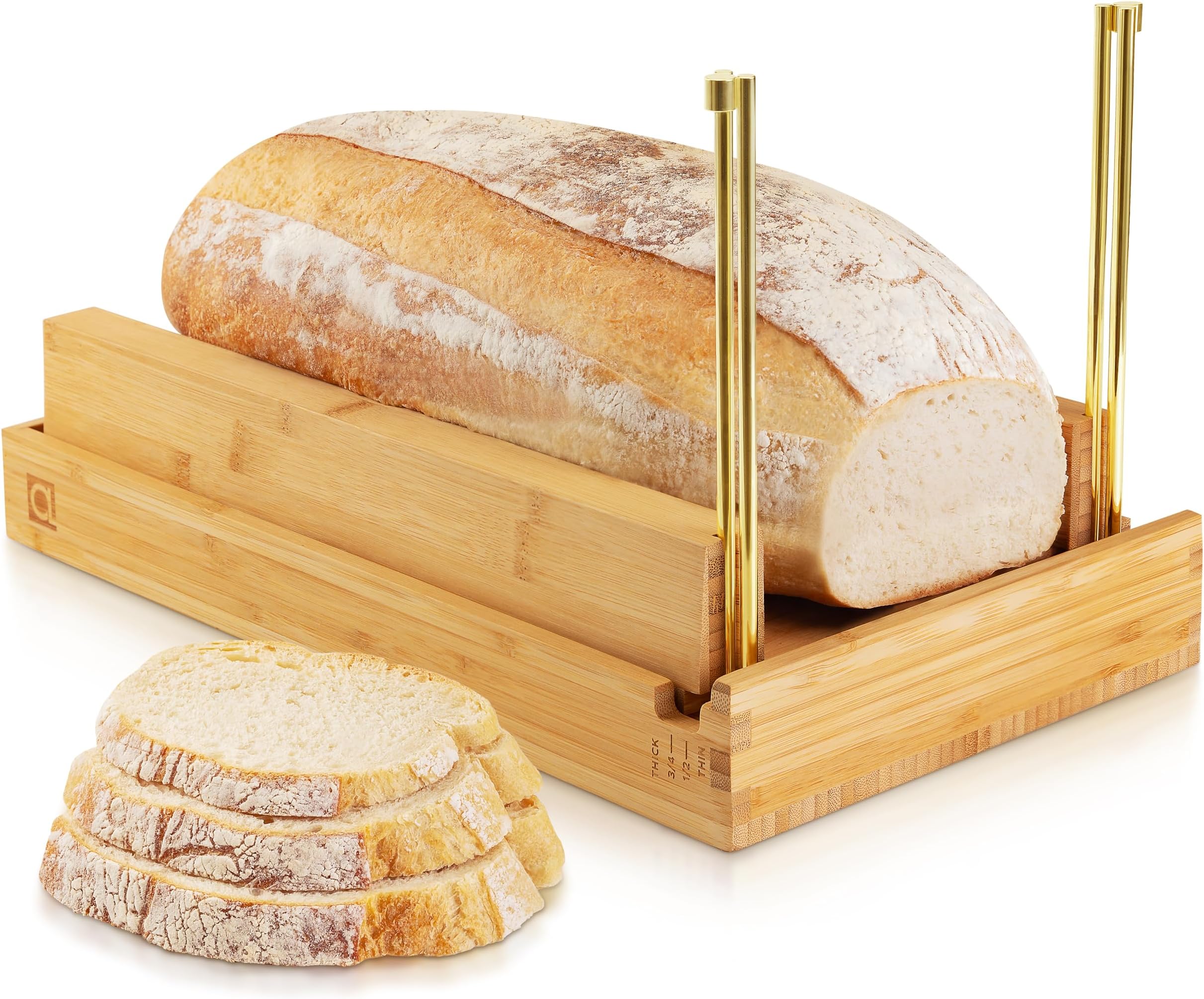 Amazon.com: Bamboo Bread Slicer with Crumb Tray Adjustable Bread ...