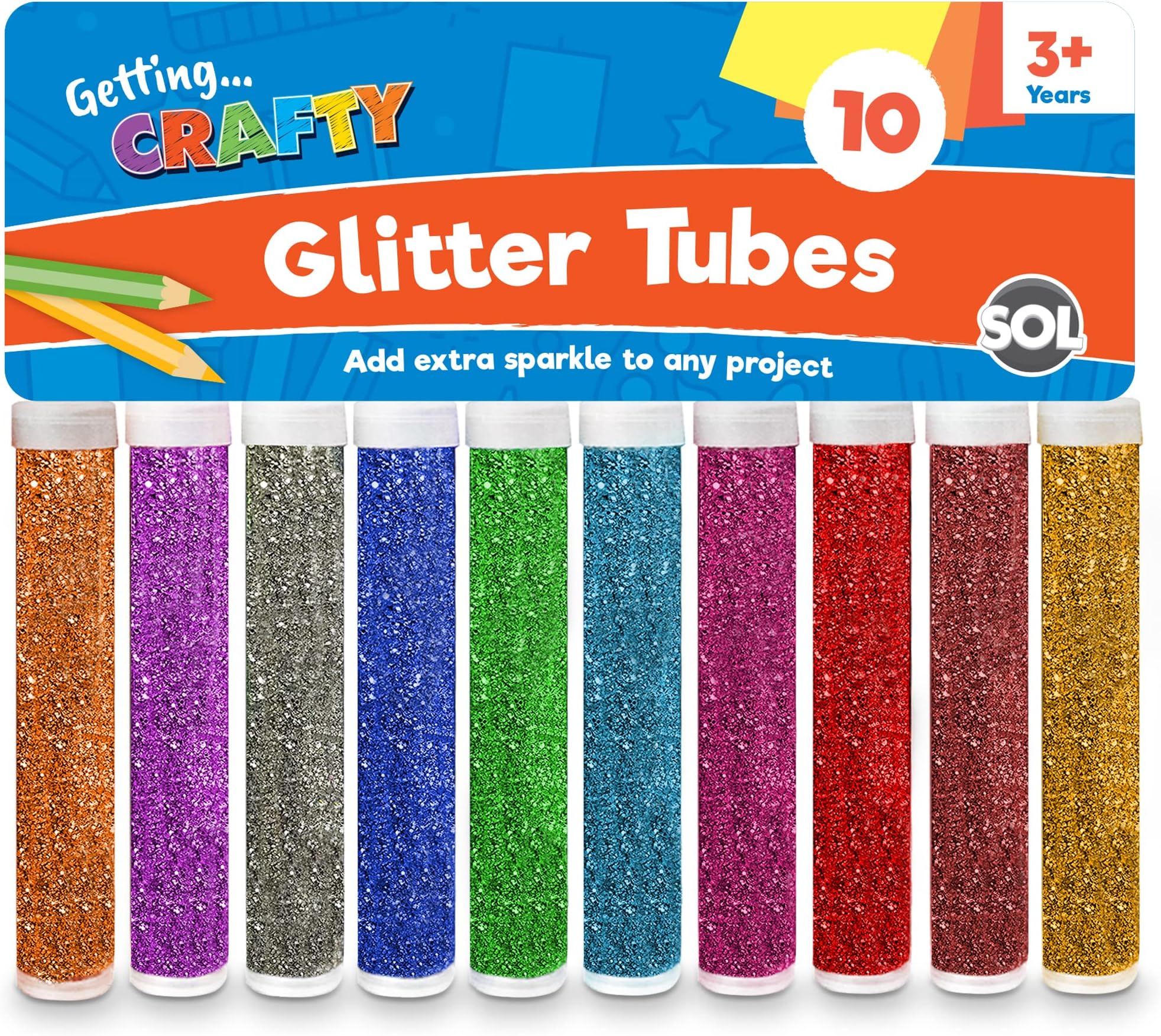 SOL 10pk Kids Glitter Tubes in 10 Assorted Vibrant Colours - Fine ...