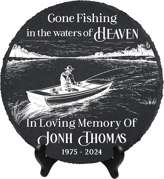 Amazon.com: DIGIKAZZ Personalized Fishing Memorial Stone Gone Fishing ...