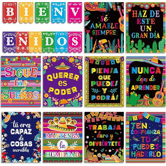 Buy 21 Pieces Bienvenidos Inspirational Spanish Posters Colourful ...