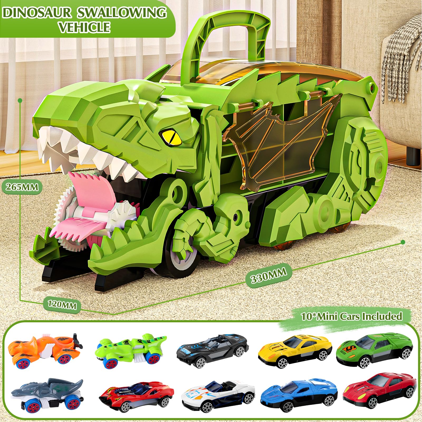 OriJoy Dinosaur Transforms Car Toys for Kids, Tyrannosaurus Rex Cars ...