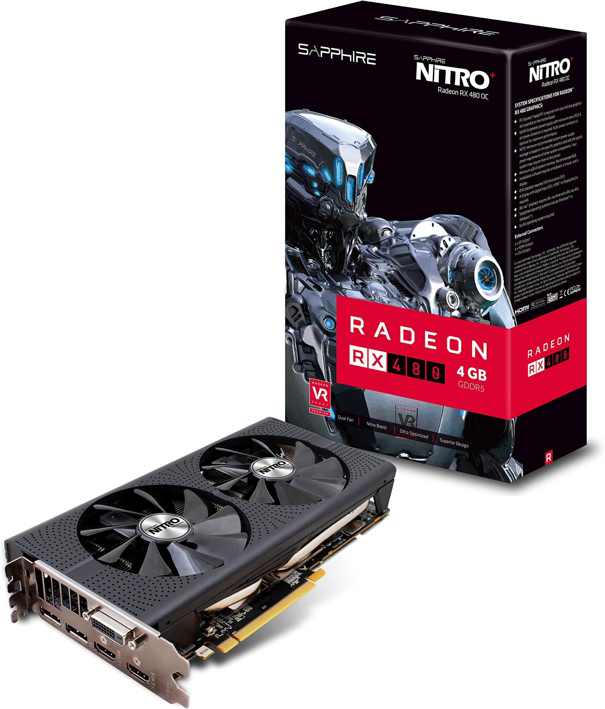 Amazon.com: Sapphire Radeon Nitro+ Rx 480 4GB GDDR5 Dual HDMI/DVI-D ...
