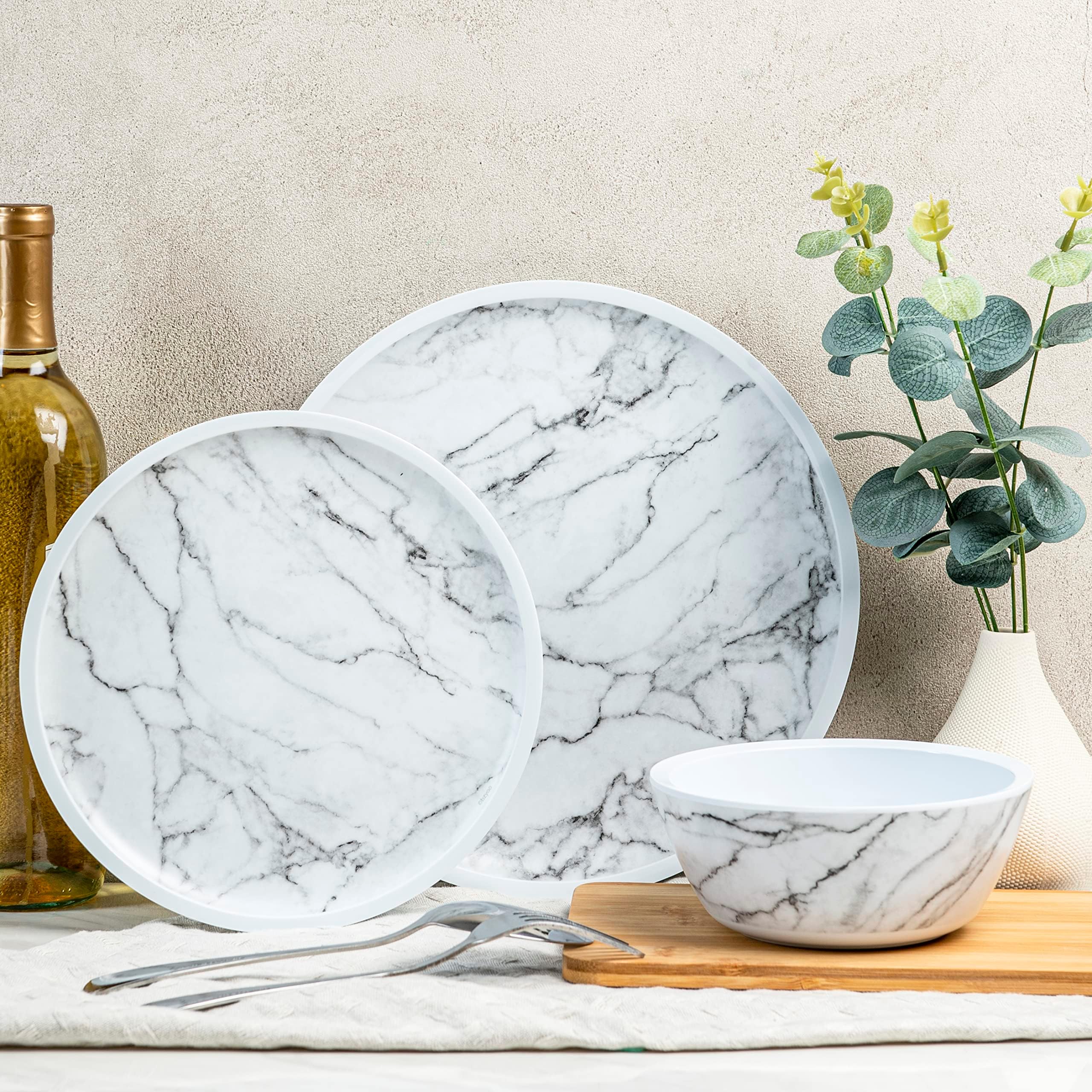 Amazon.com | CUAEIBEY 12-Piece Melamine Dinnerware Set, White Marble ...
