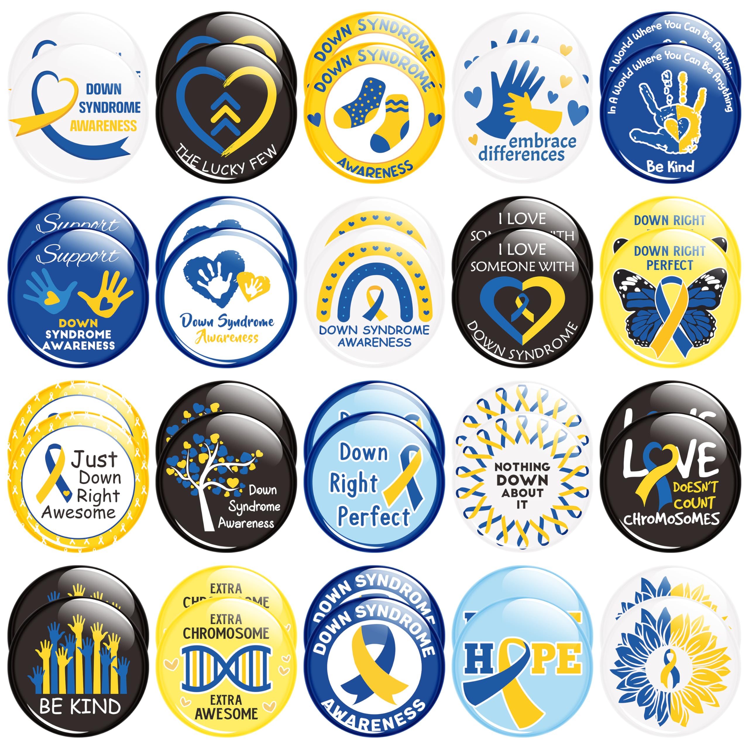Snapklik.com : 40Pcs Down Syndrome Awareness Button Pins - Blue Yellow ...