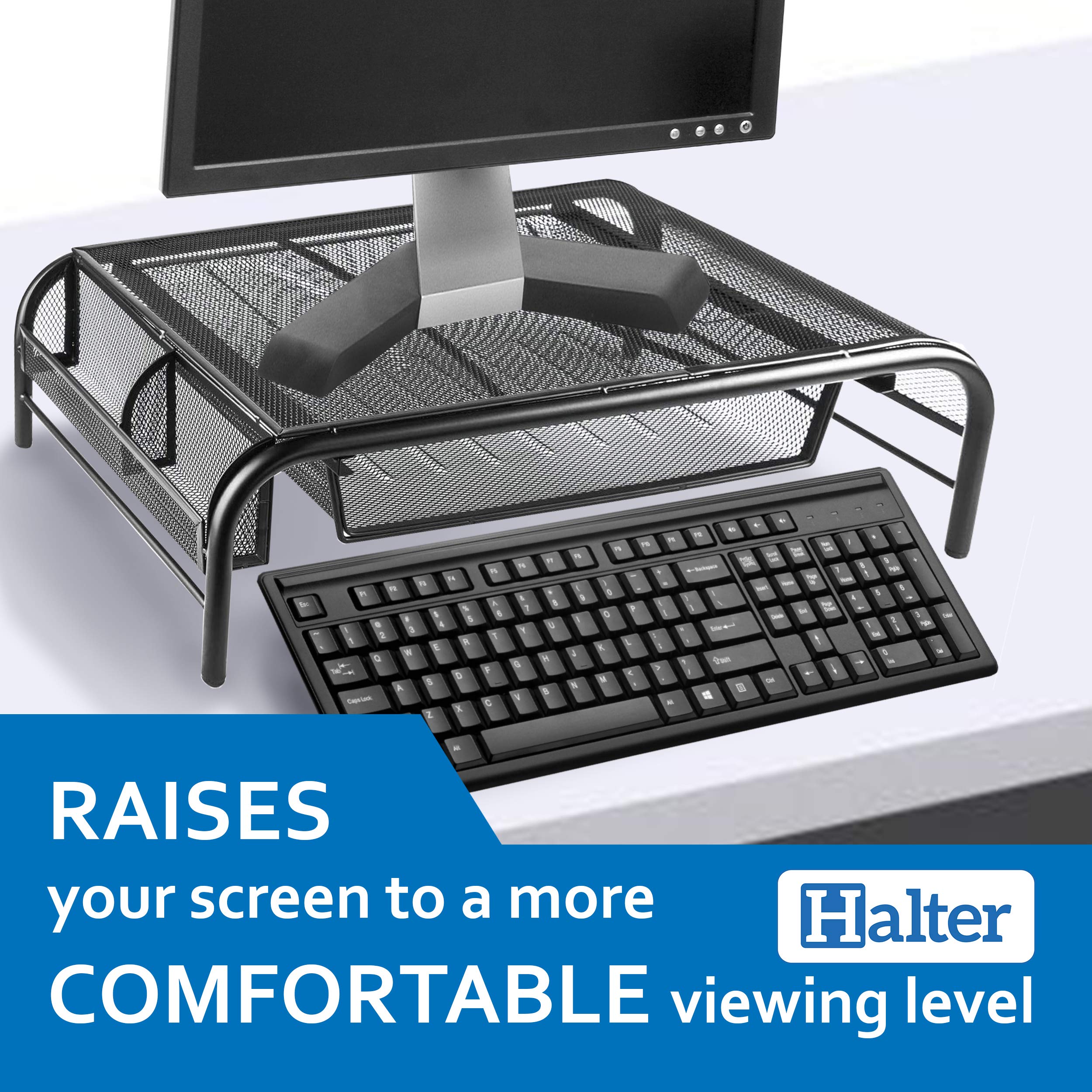 Buy Halter Mesh Monitor Stand Computer Desk Riser Shelf with Side ...