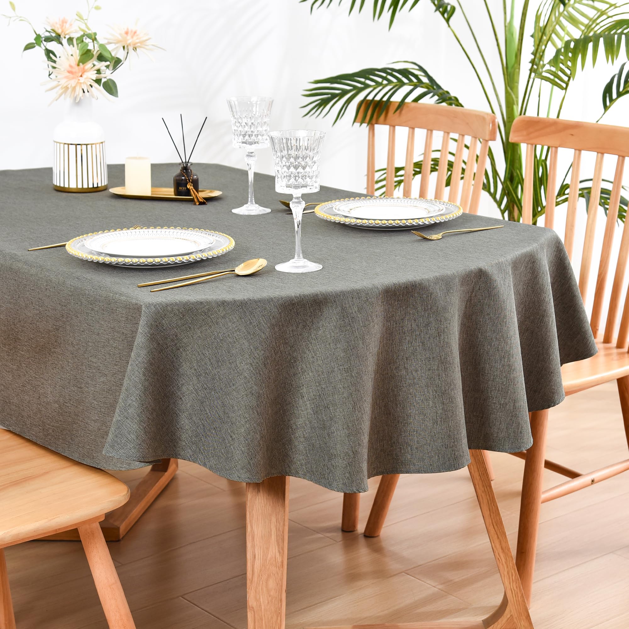 Amazon.com: Wolkemer Large Oval Tablecloth 60 x 120 Inch Faux Linen ...