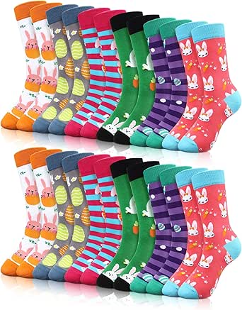 Amazon.com: Hoolerry 12 Pairs Easter Socks Cotton Bunny Rabbit Easter ...