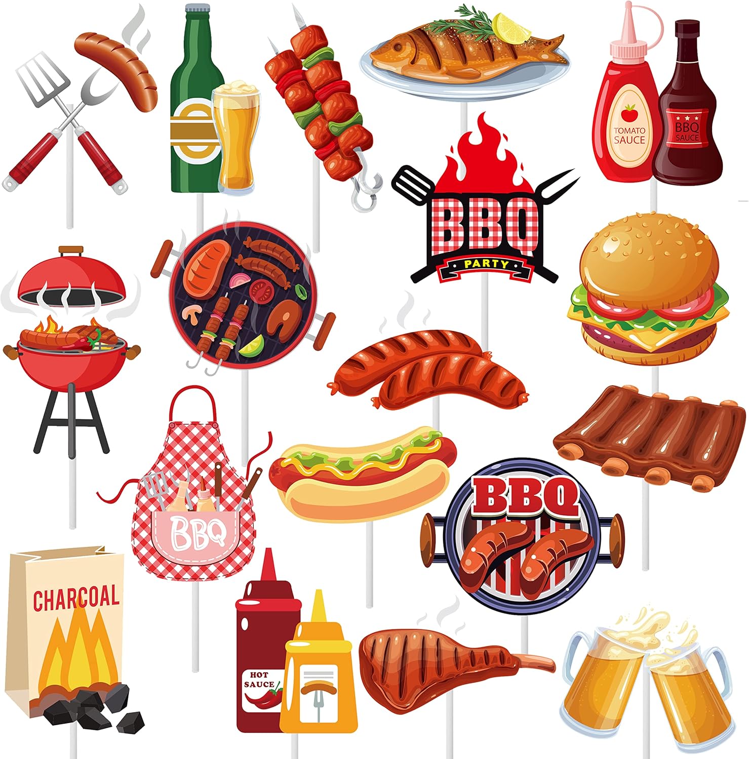 36Pcs BBQ Theme Cupcake Toppers Barbecue Theme Cake Cupcake Decor for ...