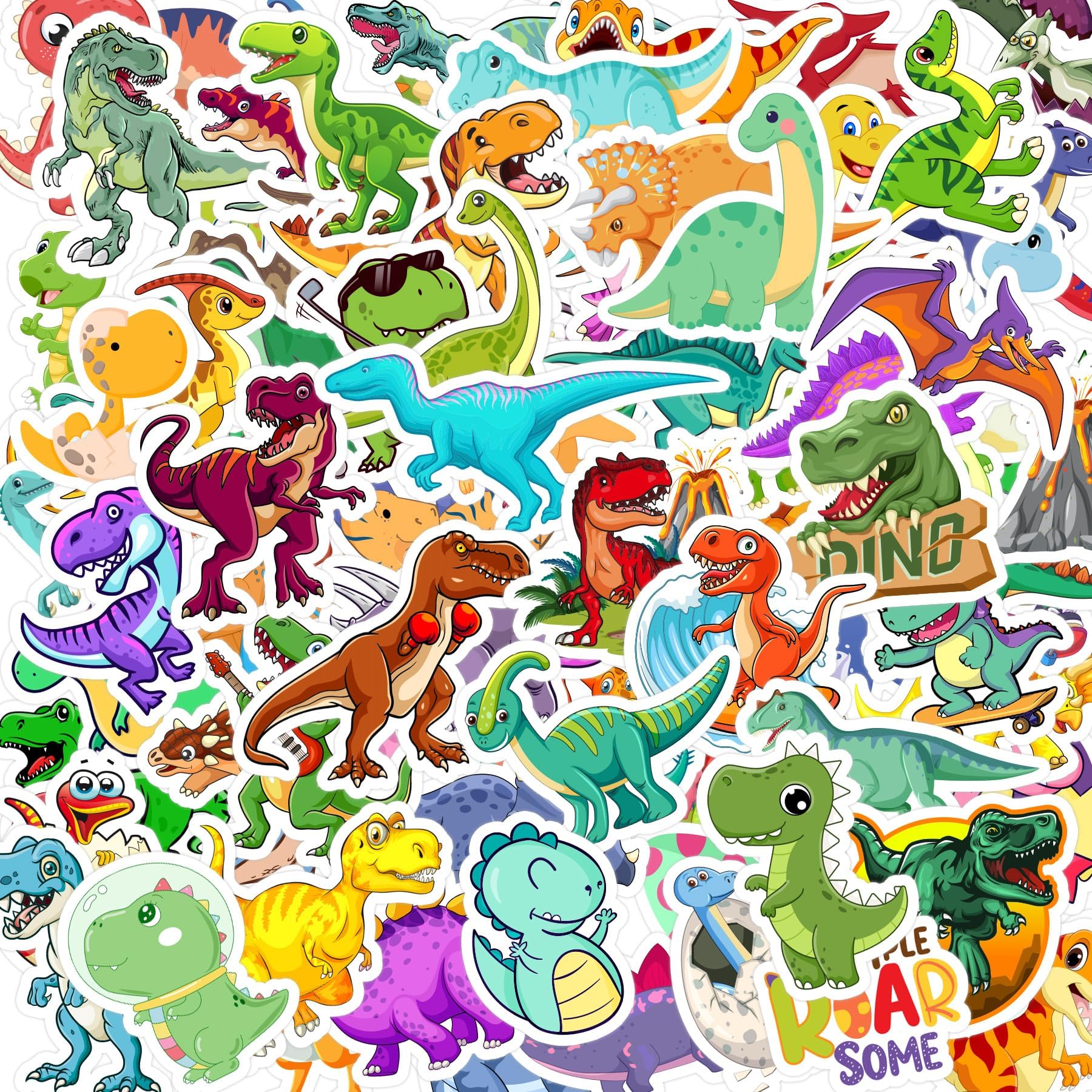 Amazon.com: Dinosaur Stickers 100PCS Animal Cartoon Stickers for Water ...