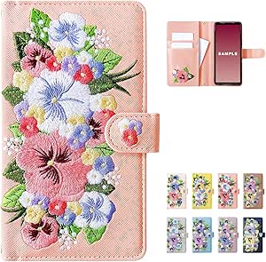 Amazon.co.jp: らくらくスマートフォン F-52B 専用 ケース カバー 手帳型 F-52Bケース F-52Bカバー らくらくフォン ハンドあり パンジー 刺繍 ピンク : 家電＆カメラ