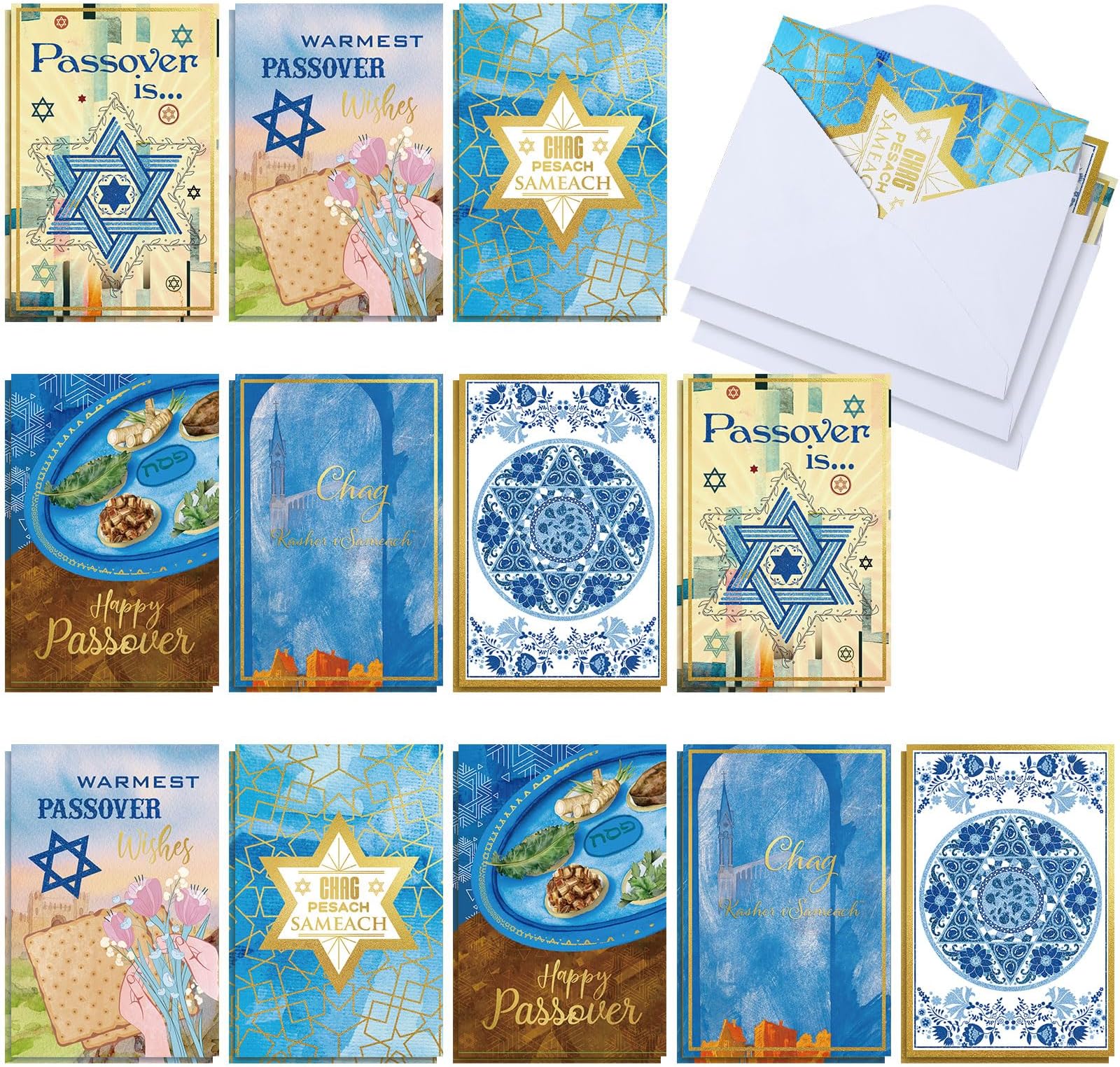 Amazon.com : Janlaugh 24 Sets Passover Greetings Cards with Envelopes ...