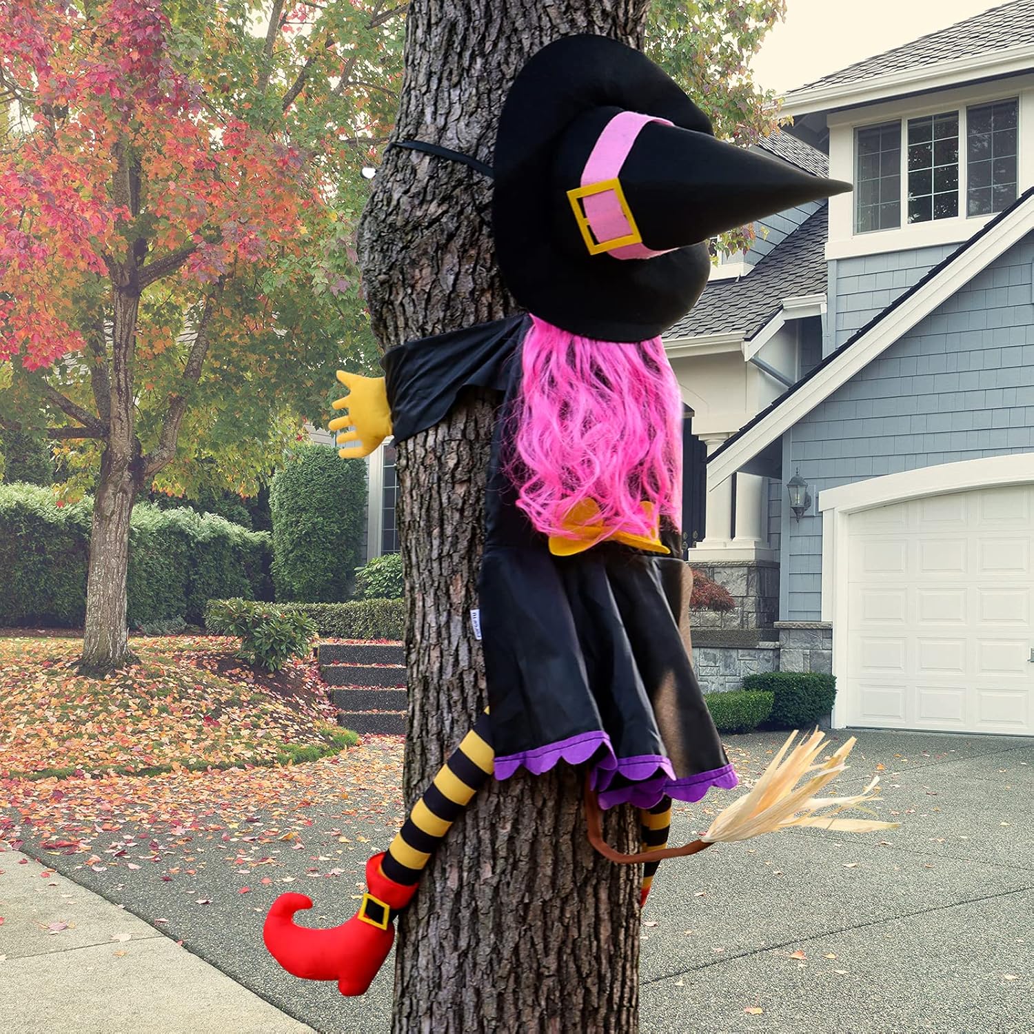 POPGIFTU 51-Inch Pink Witch Halloween Decorations, Funny Crashing Witch ...