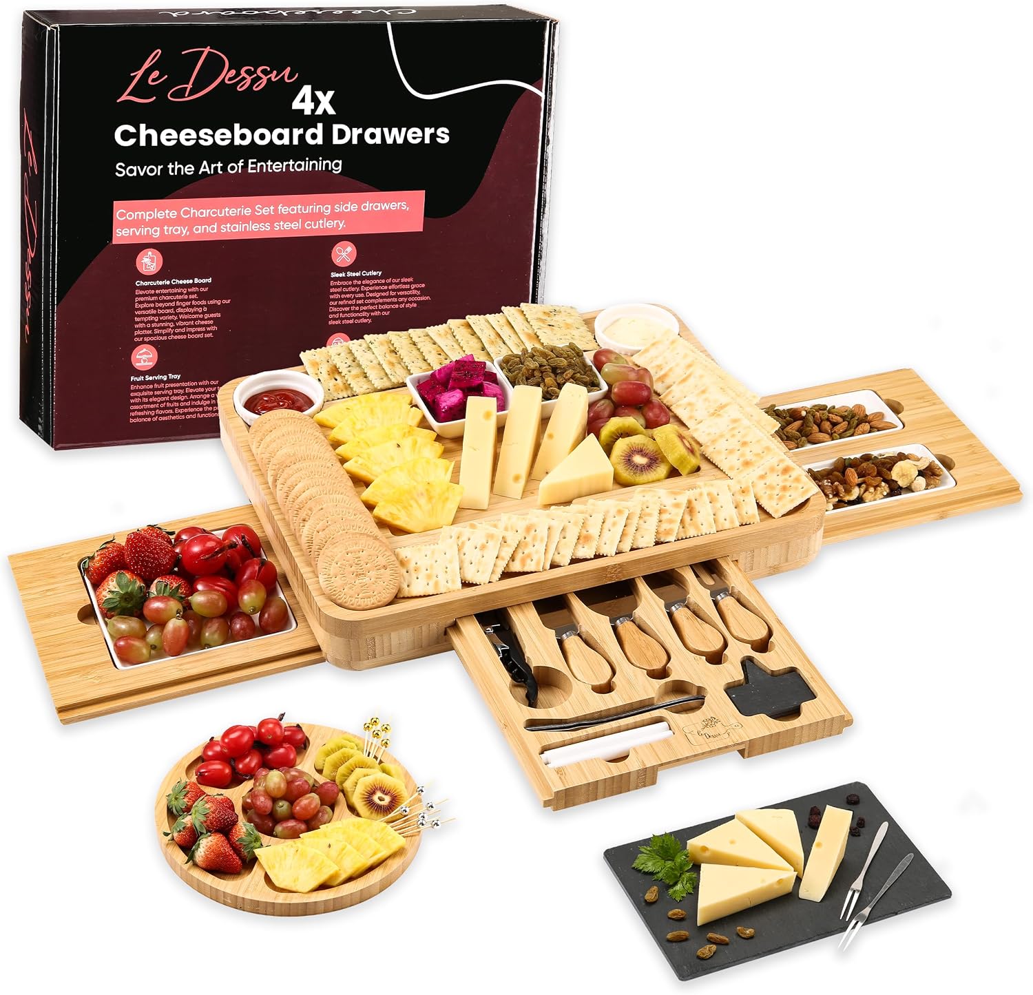 Amazon.com | Le Dessu Large Charcuterie boards gift set - Bamboo cheese ...