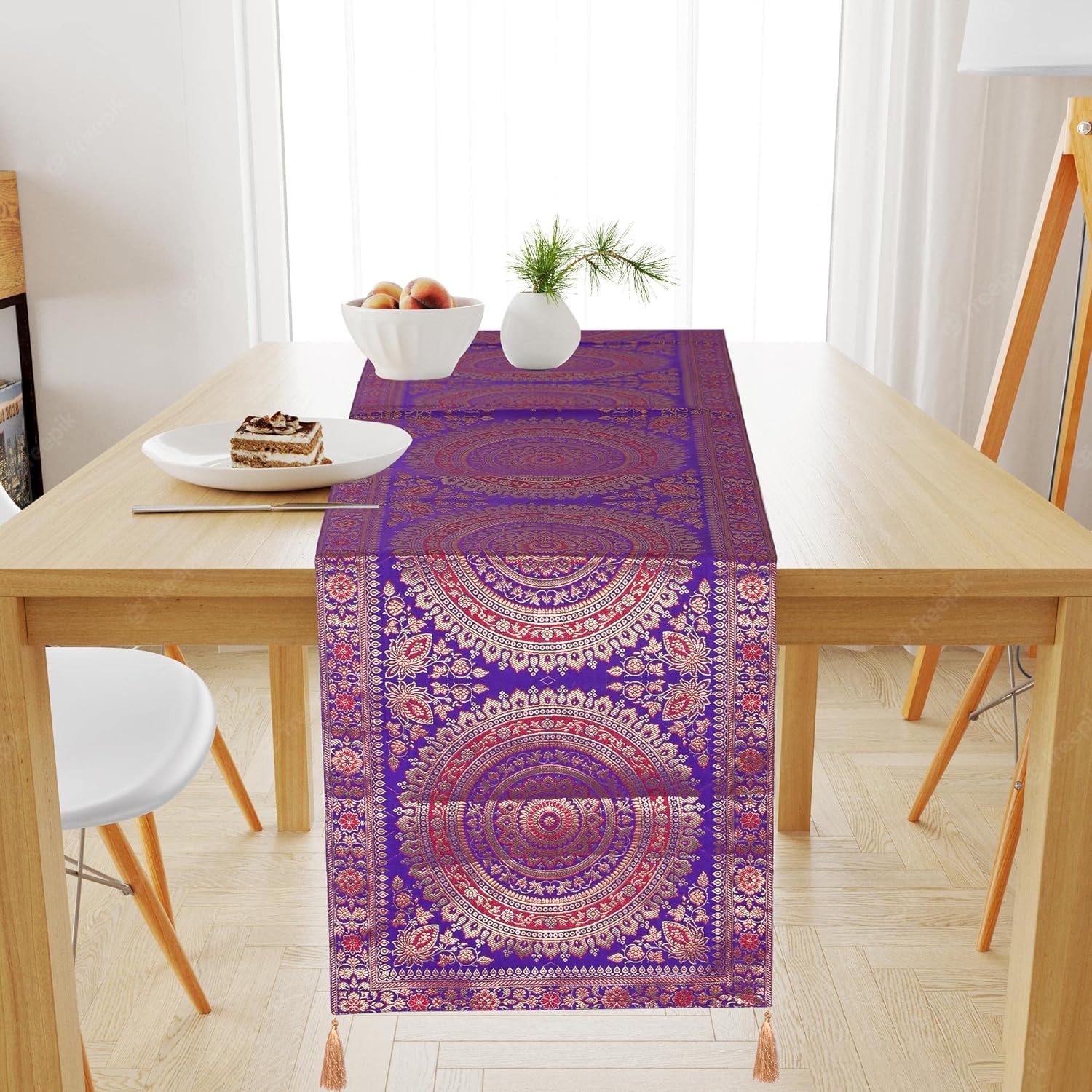 Amazon.com: Indian Vintage Hand Art Purple Mandala Silk Dining Table ...