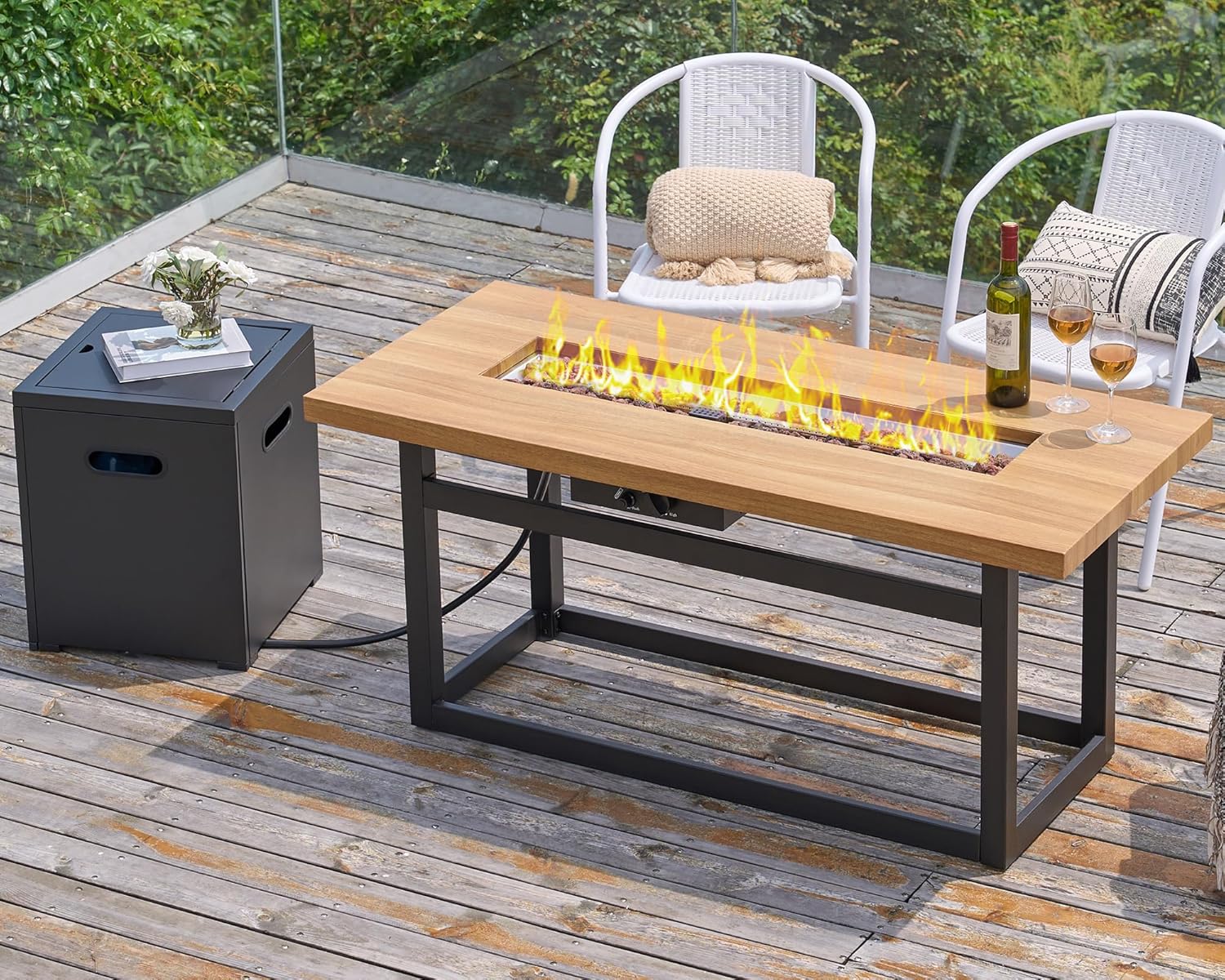 Amazon.com: PaPaJet 55" Outdoor Propane Fire Pit, Gas Tank Cover Table ...