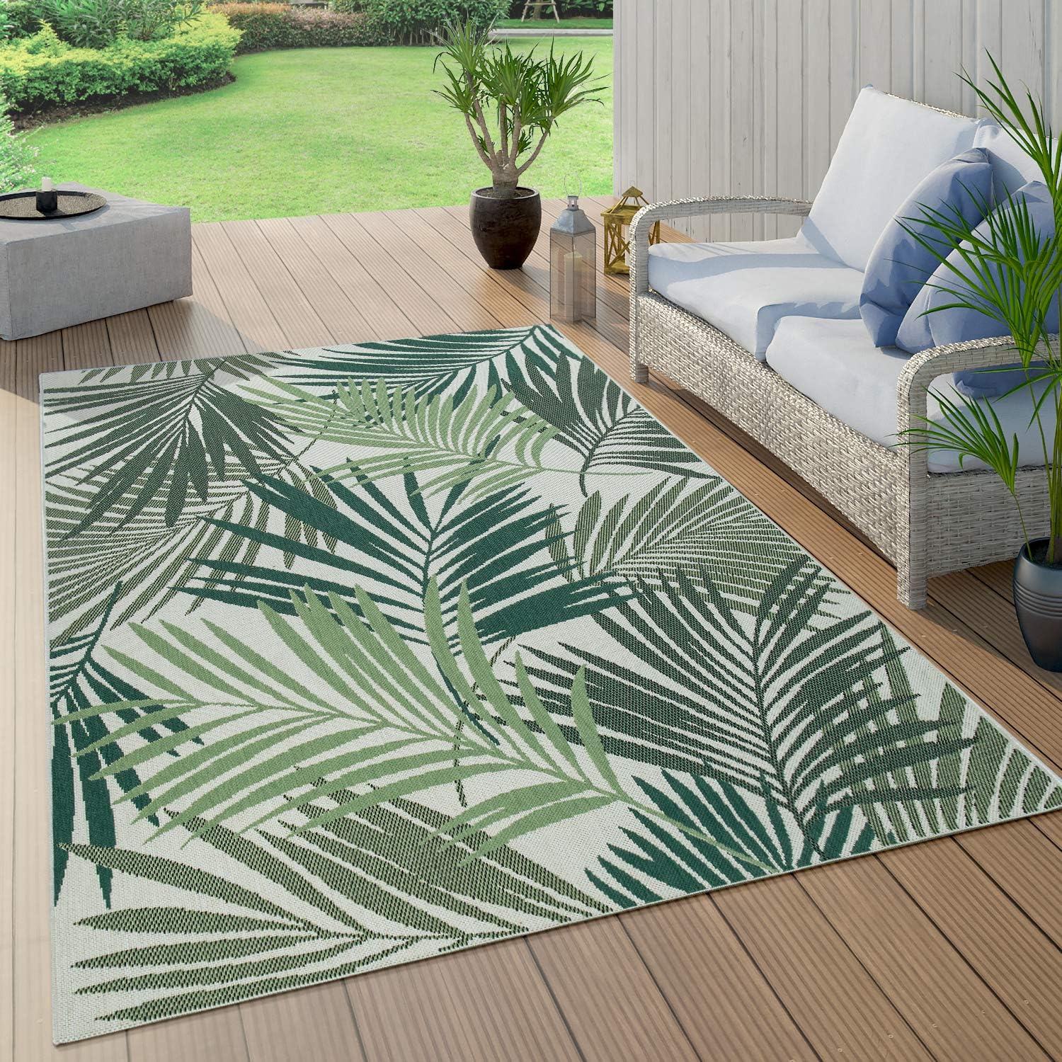 Modern Style Rugs Allbee Tropical Leaves Foliage Green Flatweave Indoor ...