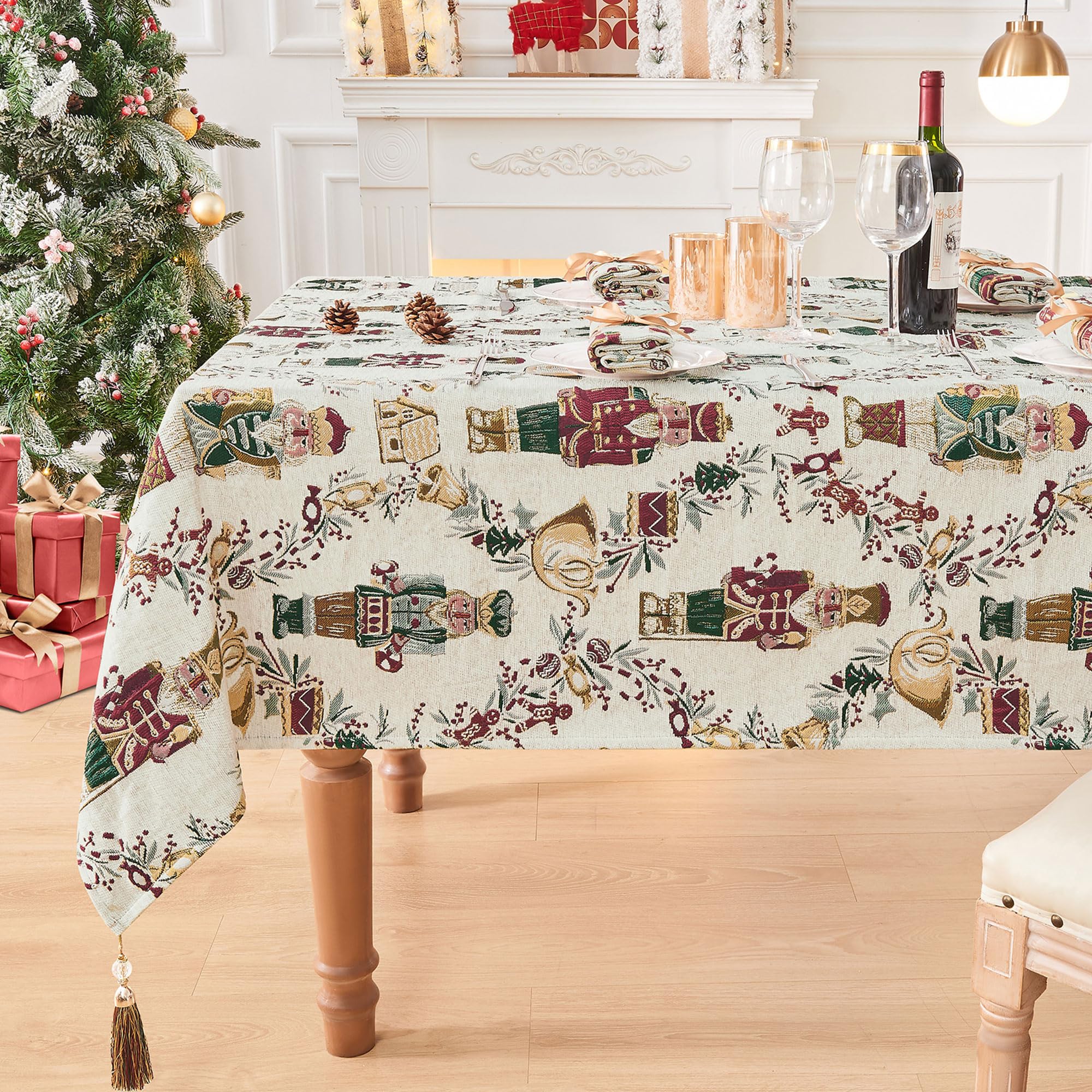 TOPLUXE Christmas Table Cloth, Chenille Tablecloth Rectangle Table ...