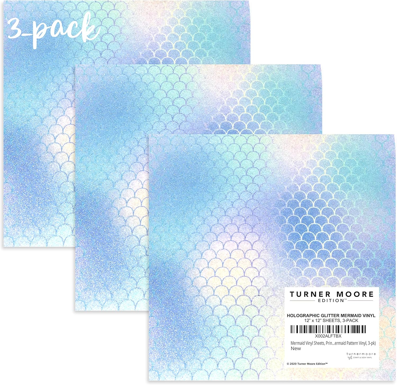 Amazon.com: Mermaid Vinyl Sheets, Printed On Holo Glitter, 11x11 ...