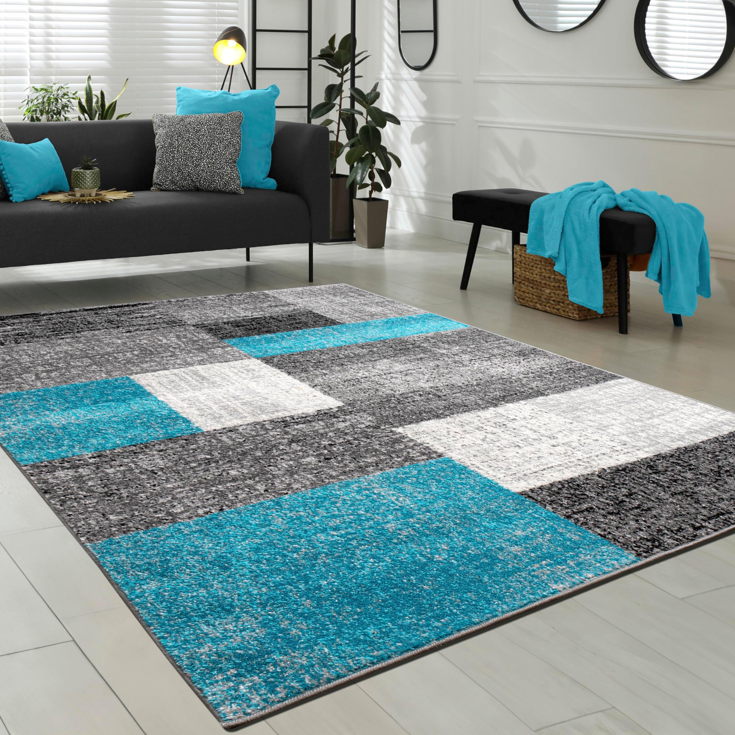 Teppich Turkis Grau