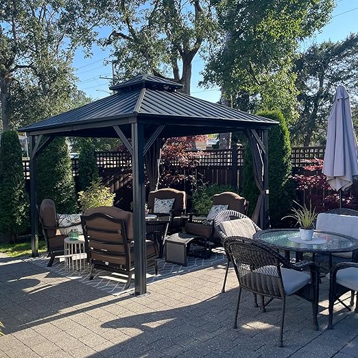 Amazon.com : Domi 12' x 12' Hardtop Gazebo Permanent Aluminum Metal ...