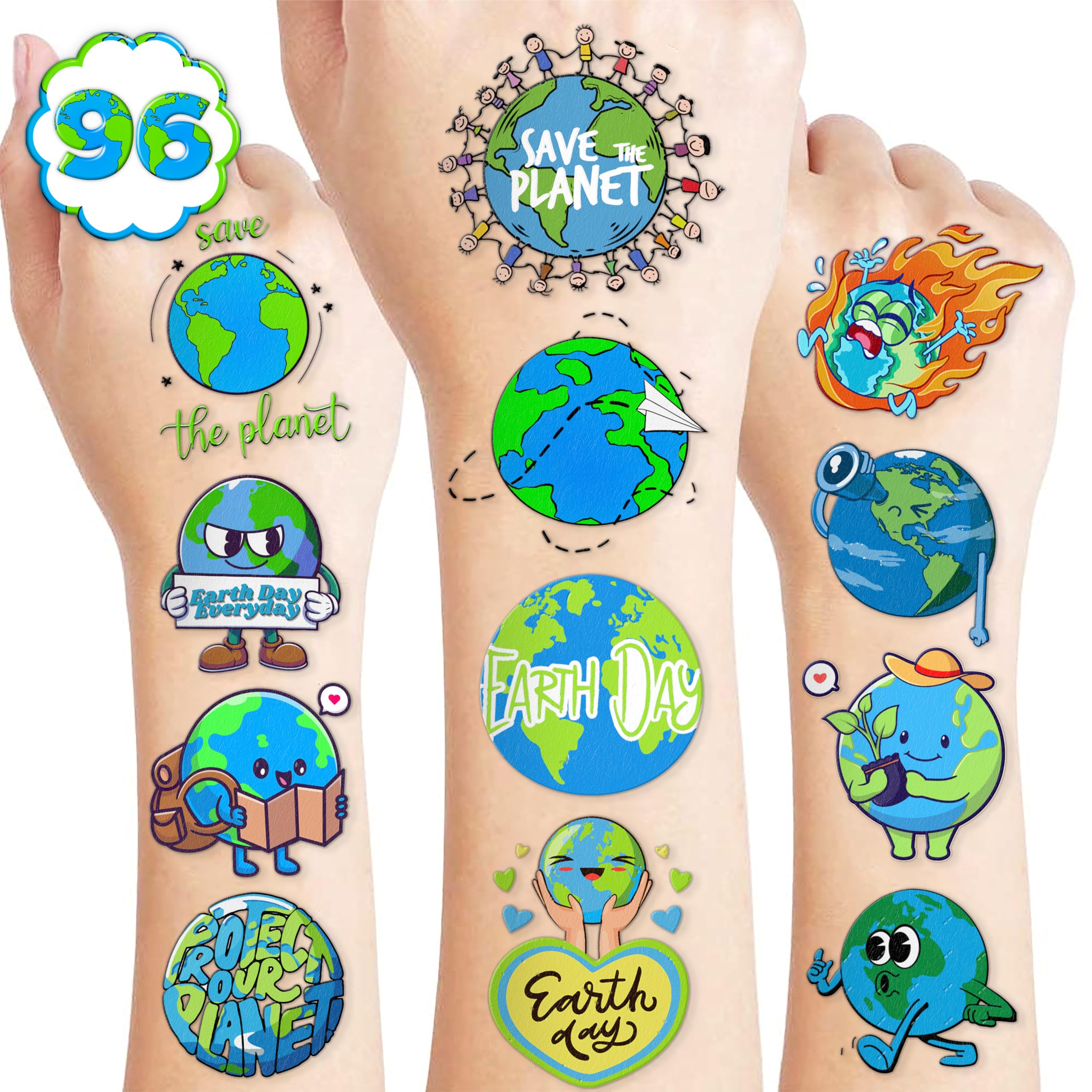 Amazon.com: 100PCS Earth Globe Planet Temporary Tattoos Stickers Travel ...