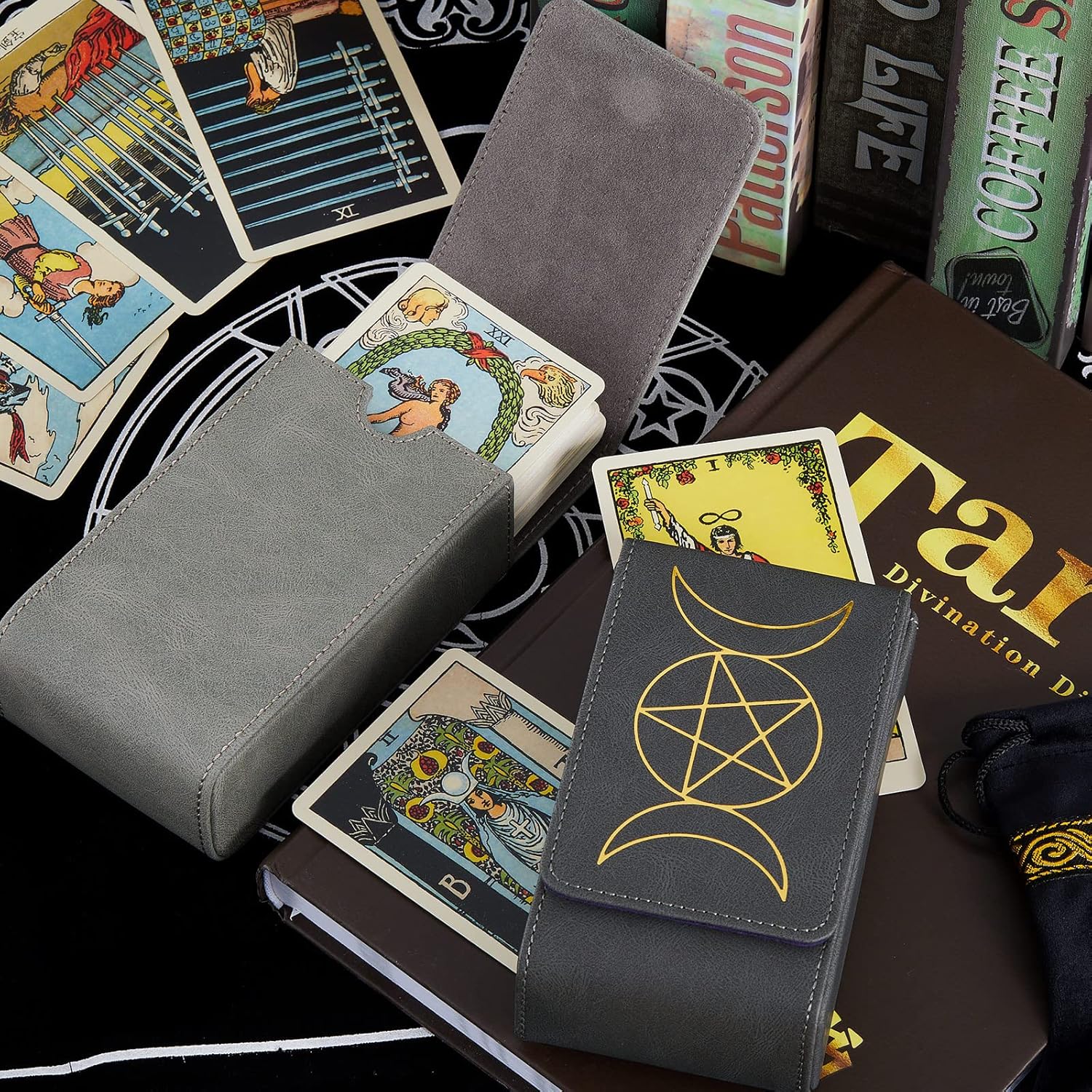 SKYLETY 2 Packs Tarot Card Case Holder Leather Sun Moon Design Tarot ...