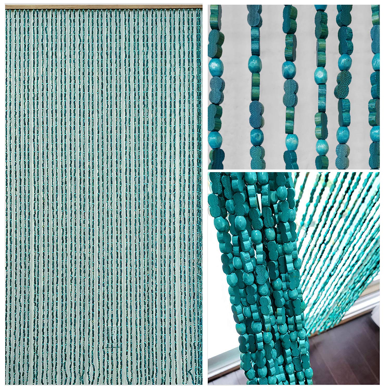 Beaded String Beaded Curtain, Wood Bamboo Door Beads, 45 Strands, 77 ...