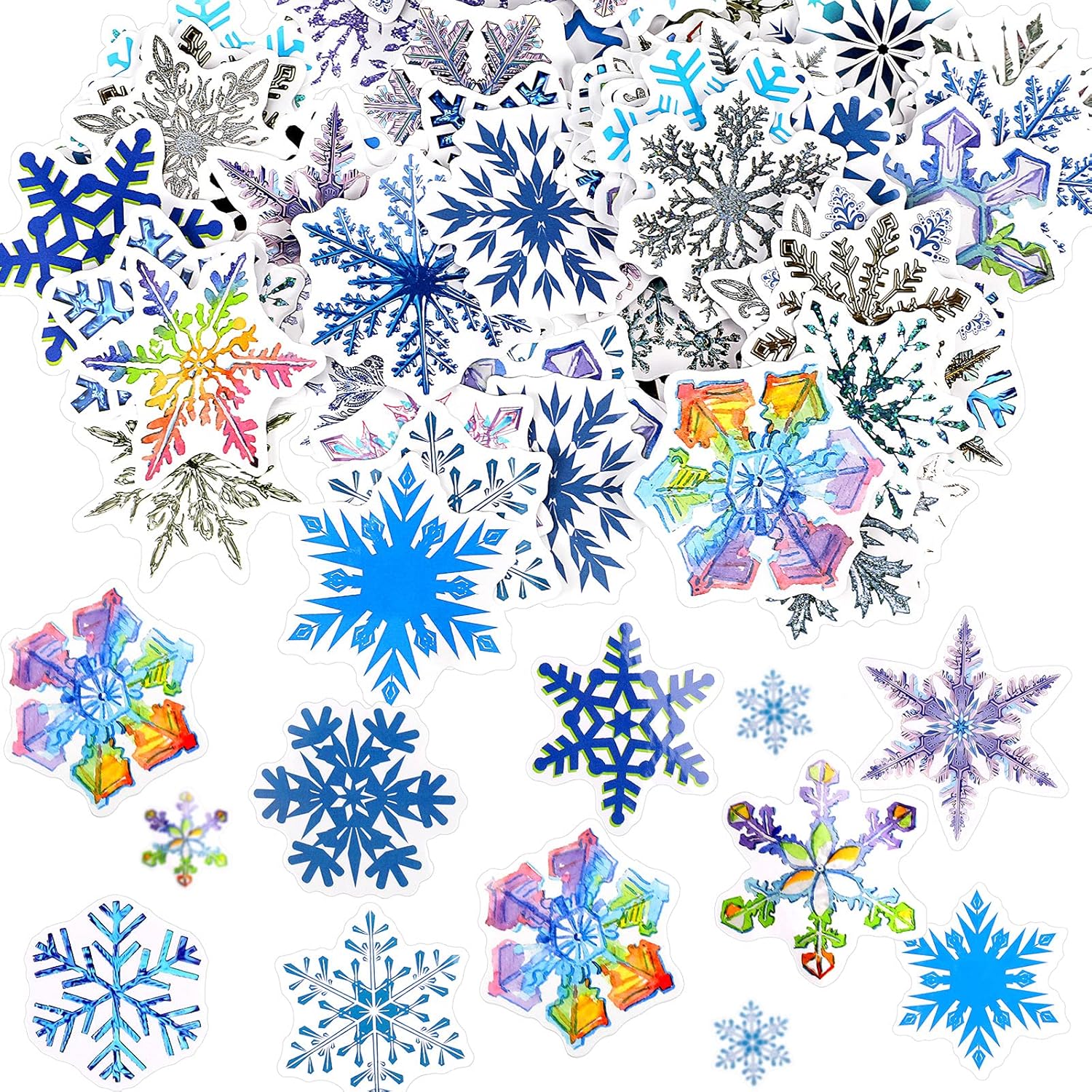 Amazon.com: 100 Pieces Snowflake Stickers Winter Snow Decals Waterproof ...