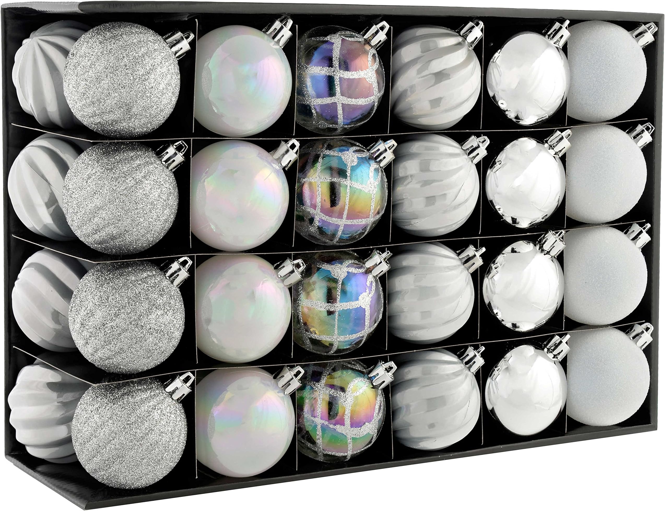 Snow White Branded Pack of 12 Deluxe Silver 8cm Christmas Tree Baubles ...