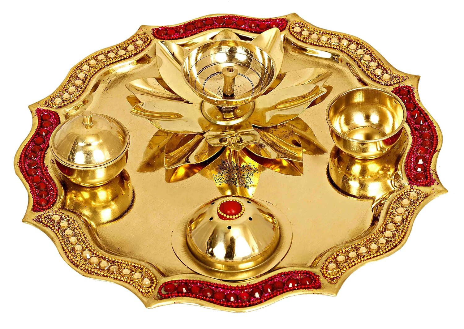 INDIAN ART VILLA Brass Pooja Thali, Aarti thali for Home/Temple ...