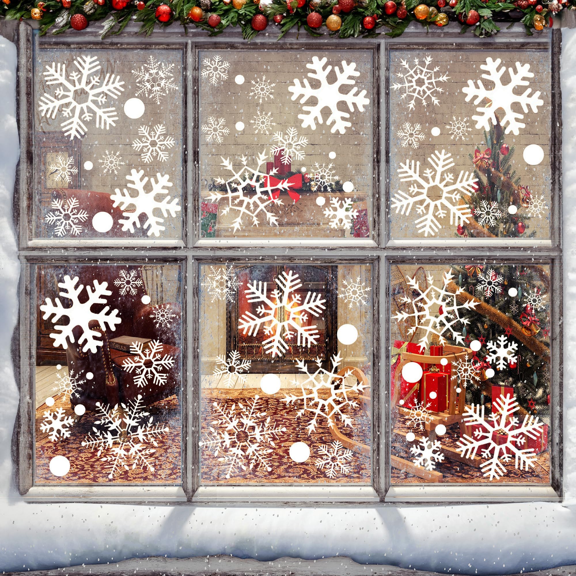 Amazon.com: Christmas Window Clings Stickers, White Snowflake Stickers ...