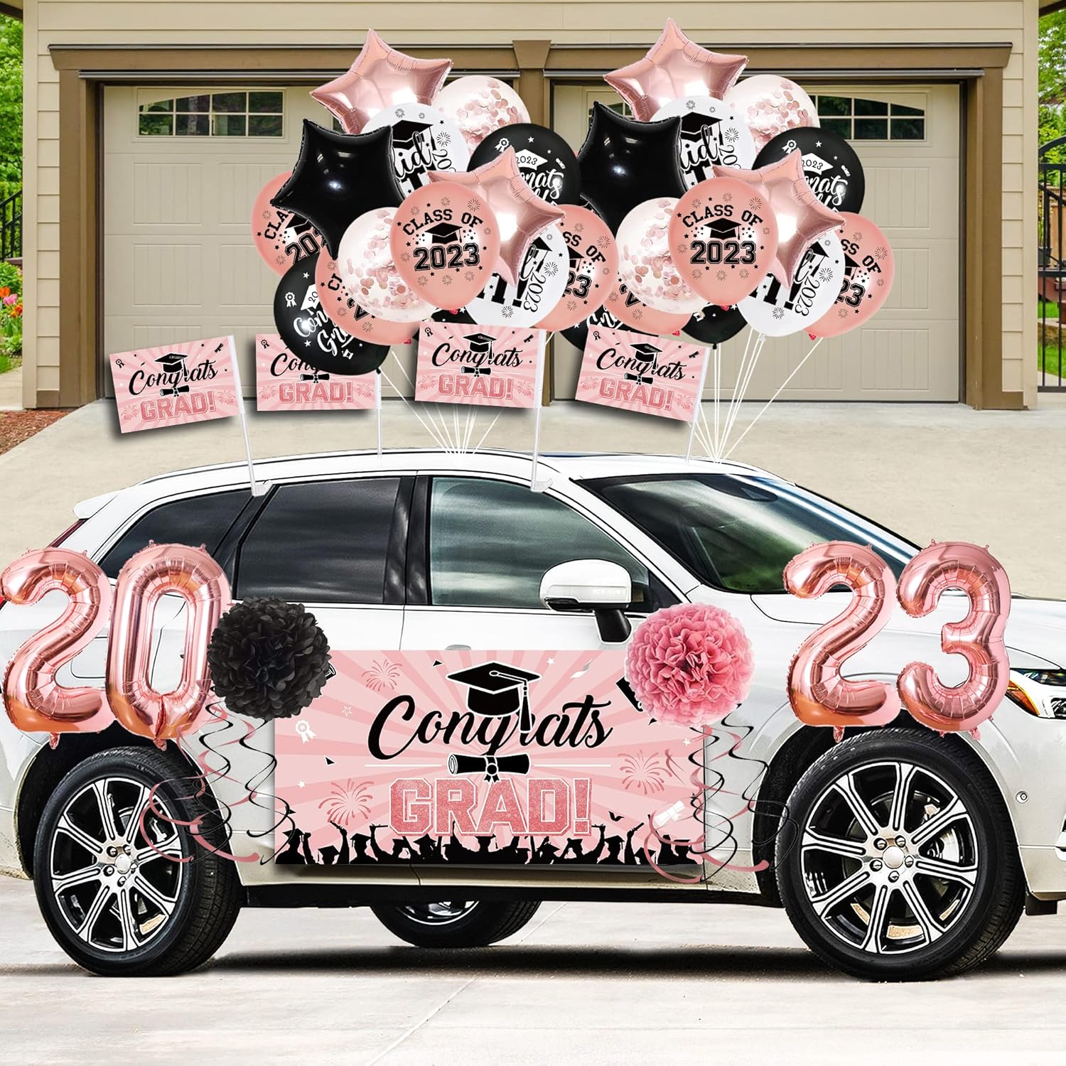 Amazon.com: Class Of 2023 Graduation Parade Car Decorations Rose Gold ...