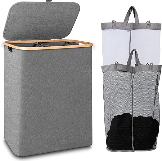iEGrow 150L Laundry Hamper with Lid-Large Laundry Basket with Bamboo ...